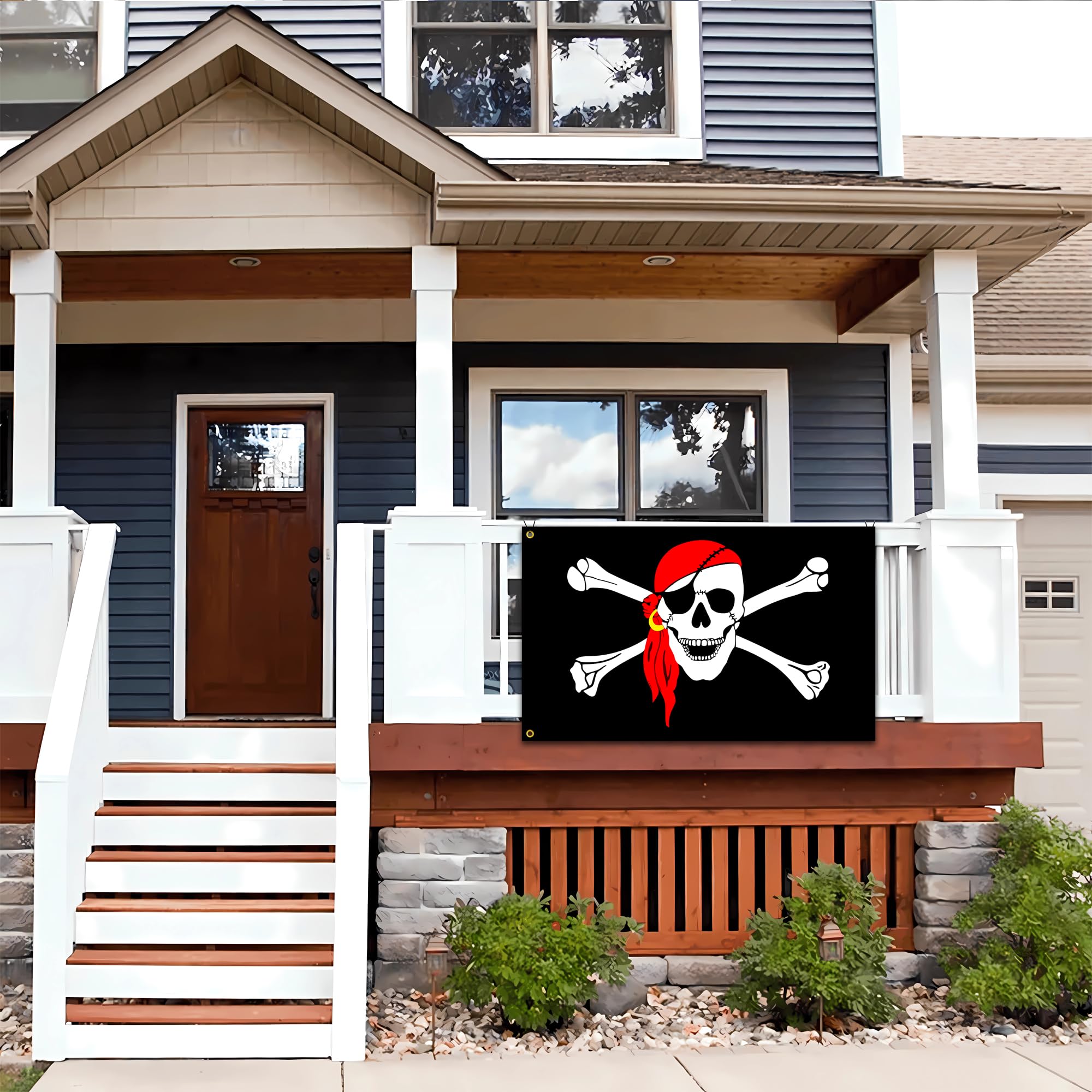 Snapklik.com : Pirate Jolly Roger Red Bandana Flag 3x5 Ft Funny ...