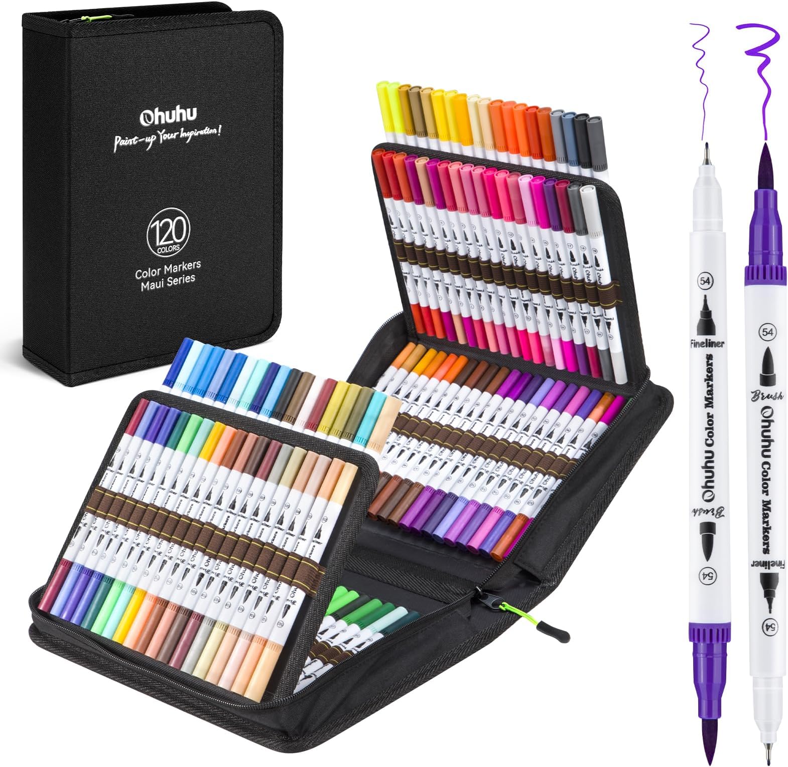 Ohuhu Brush Pen 120 Colors Water-based Sketch Pen Set No Bleeding Dual ...
