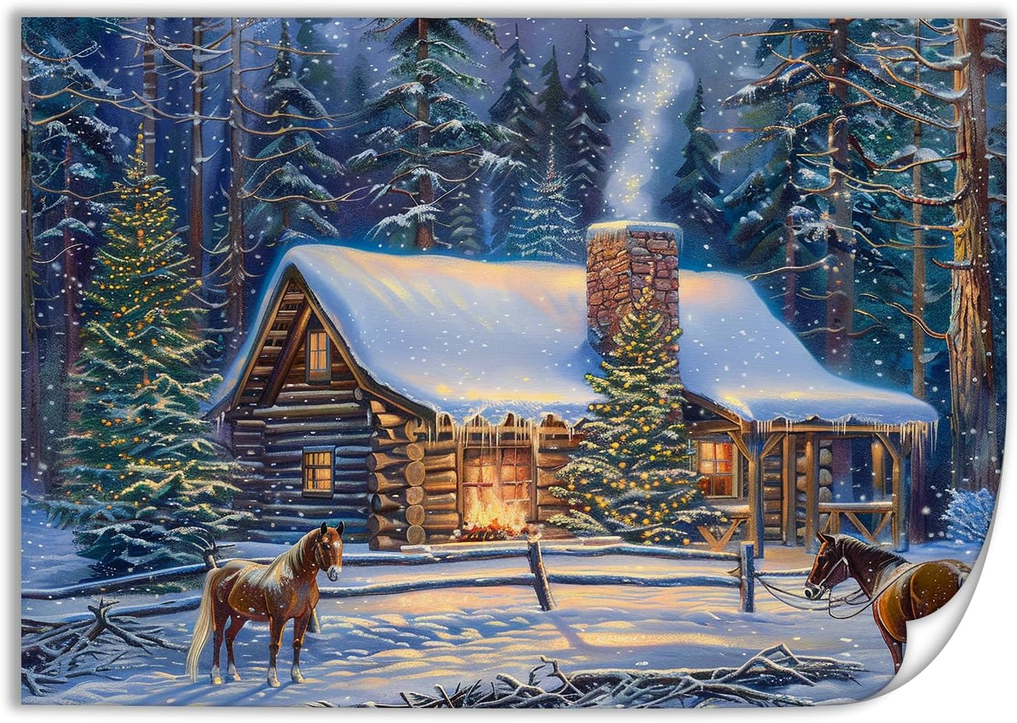 Amazon.com: Landscape Animals Horse Snowfield Winter Cabin Poster ...