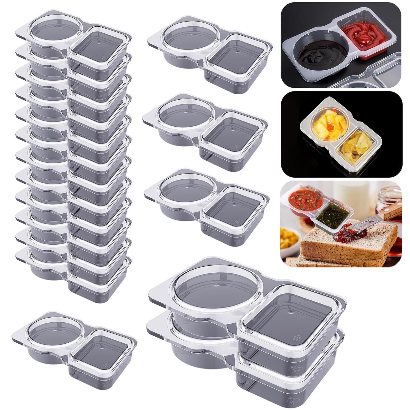 Amazon.com: kookkit 26 PCS Plastic Condiment Containers | Double ...