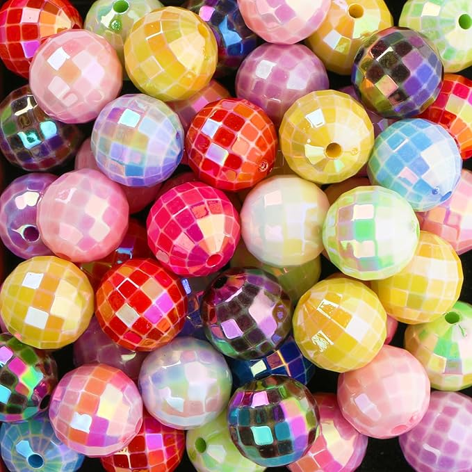 Amazon.com: 50PCS 16mm Acrylic Beads Colorful Disco Ball Beads Ab Color ...