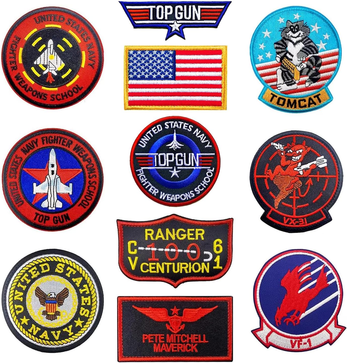 Amazon.com: 【Hook & Loop/Iron On】11 PCS Top Gon Patches Pilot Patches ...