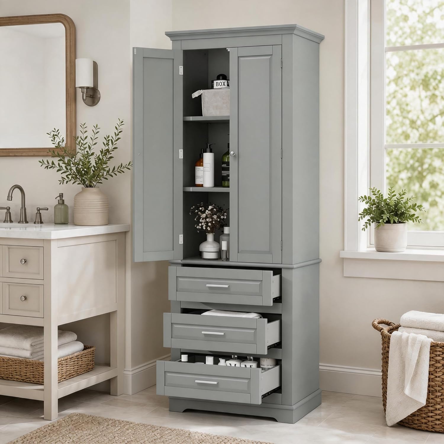 Amazon.com: SKJDCSDLLSN Tall Storage Cabinet with 2 Doors and 3 Drawers ...