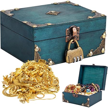 MISUYUE Pirate Treasure Chest Storage Box, Wooden Treasure Chest with ...