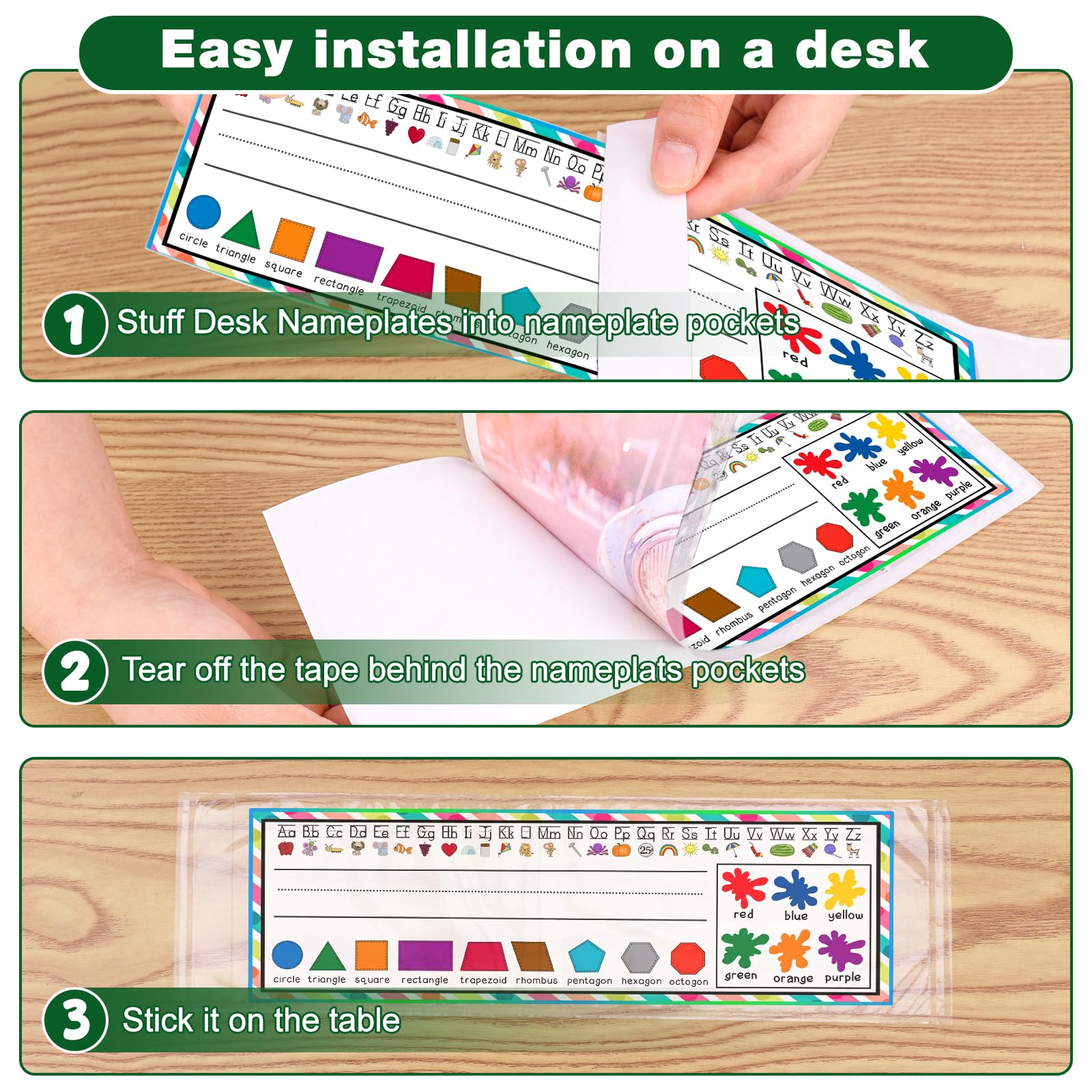 Snapklik.com : 40 PCS Nameplate Pocket, 18.5" X 4.9" Self Adhesive Desk ...