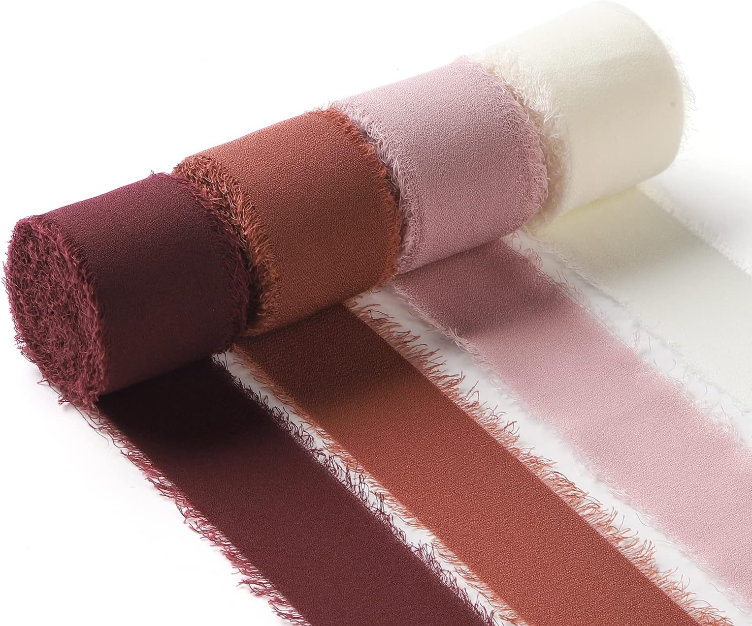 Amazon.com: Pieaary Handmade Fringe Chiffon Silk Ribbon 4 Rolls/1" x ...