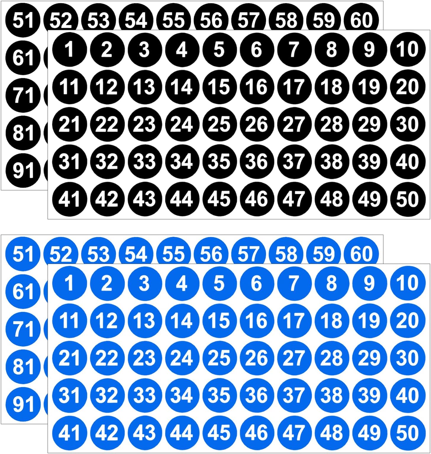 20 Blatt Nummern Aufkleber Rund 1-100 Vinyl Zahlen Aufkleber 25mm ...