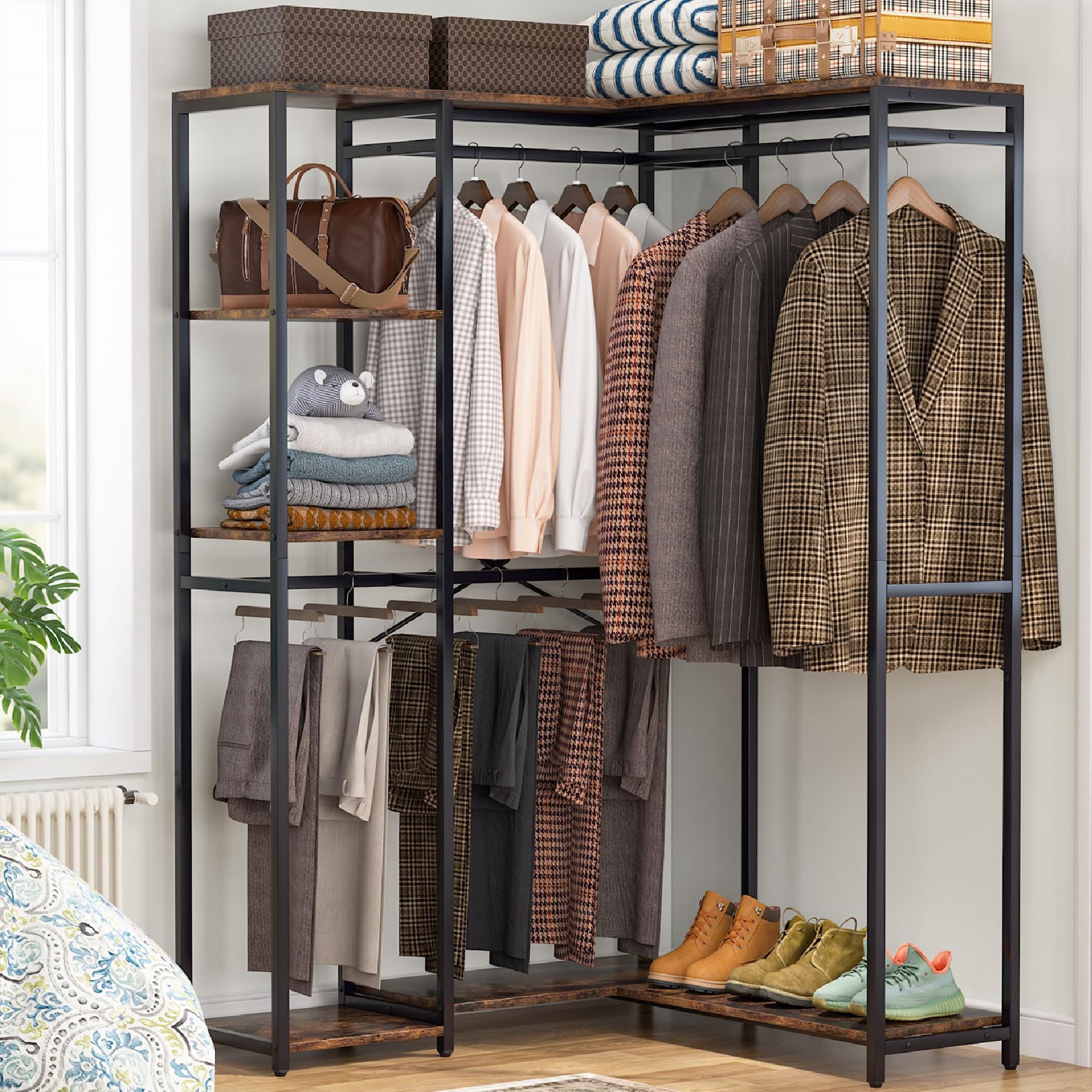 Amazon.com: Tribesigns L-Shaped Clothes Rack for Corner, Heavy Duty ...