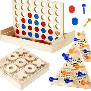 Amazon.com: Tic Tac Toe, 4 in a Row Tables Game and Wooden Triangle Peg ...