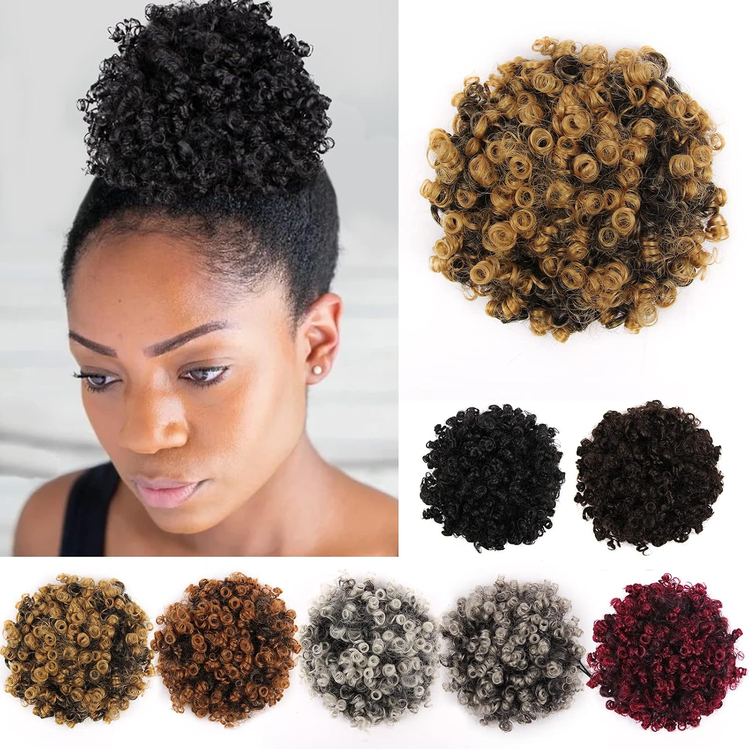 Amazon.com : YISIKUNNUO Curly Wavy Afro Puff Drawstring Ponytail Hair ...