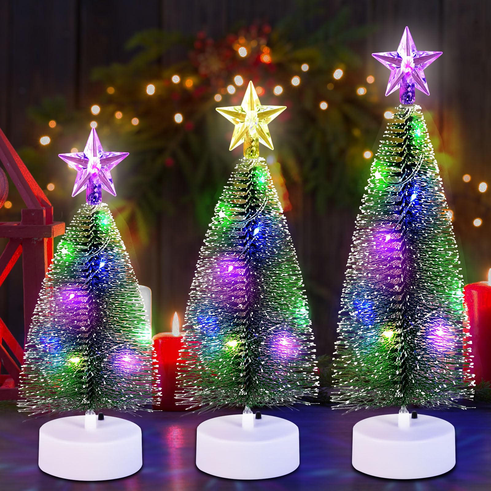 3Pcs Mini Christmas Trees Small Pine Tree with LED Lights Artificial ...