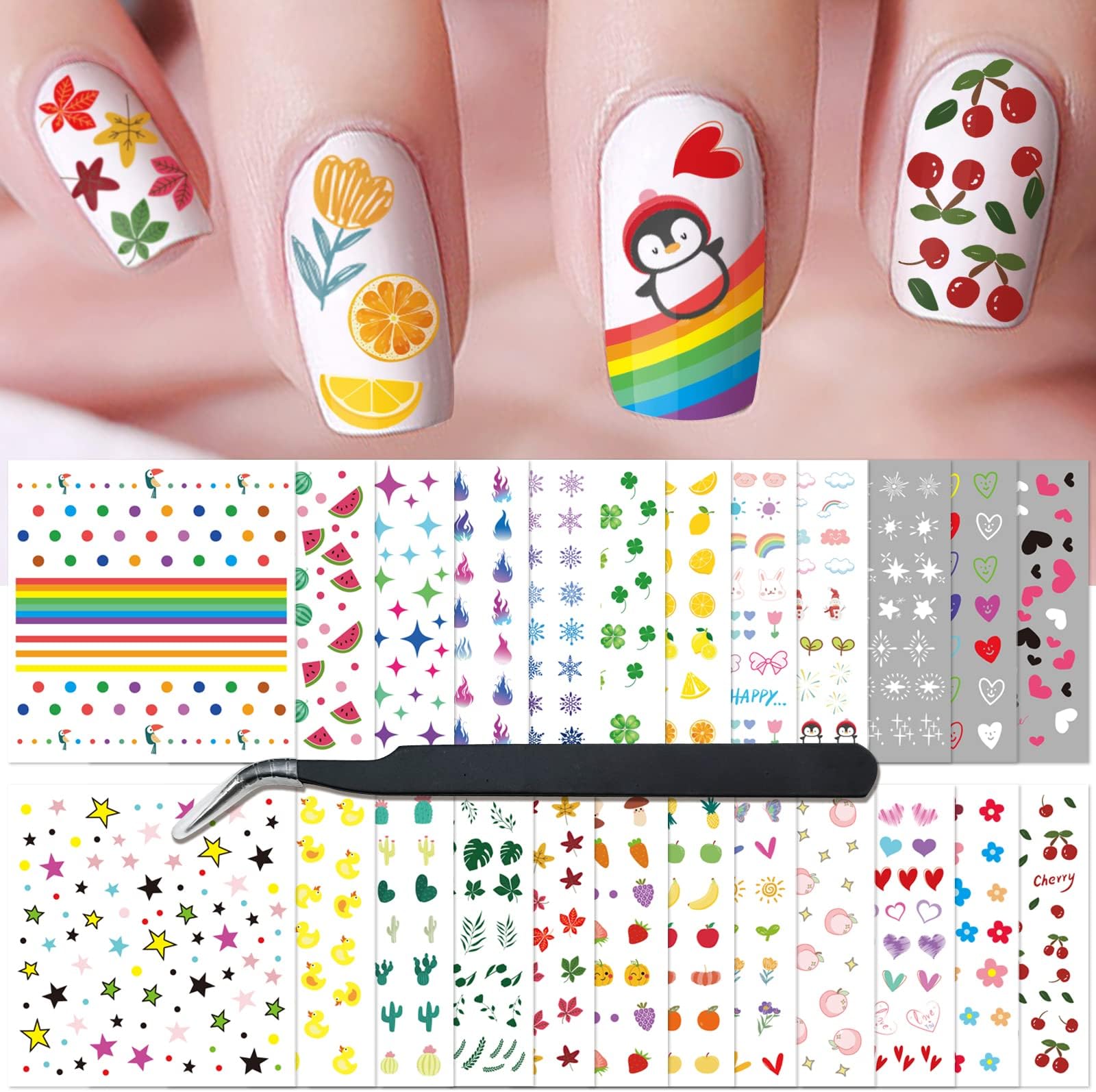 Amazon.com: New 12 Large Sheets of Cute Nail Stickers for Women and ...
