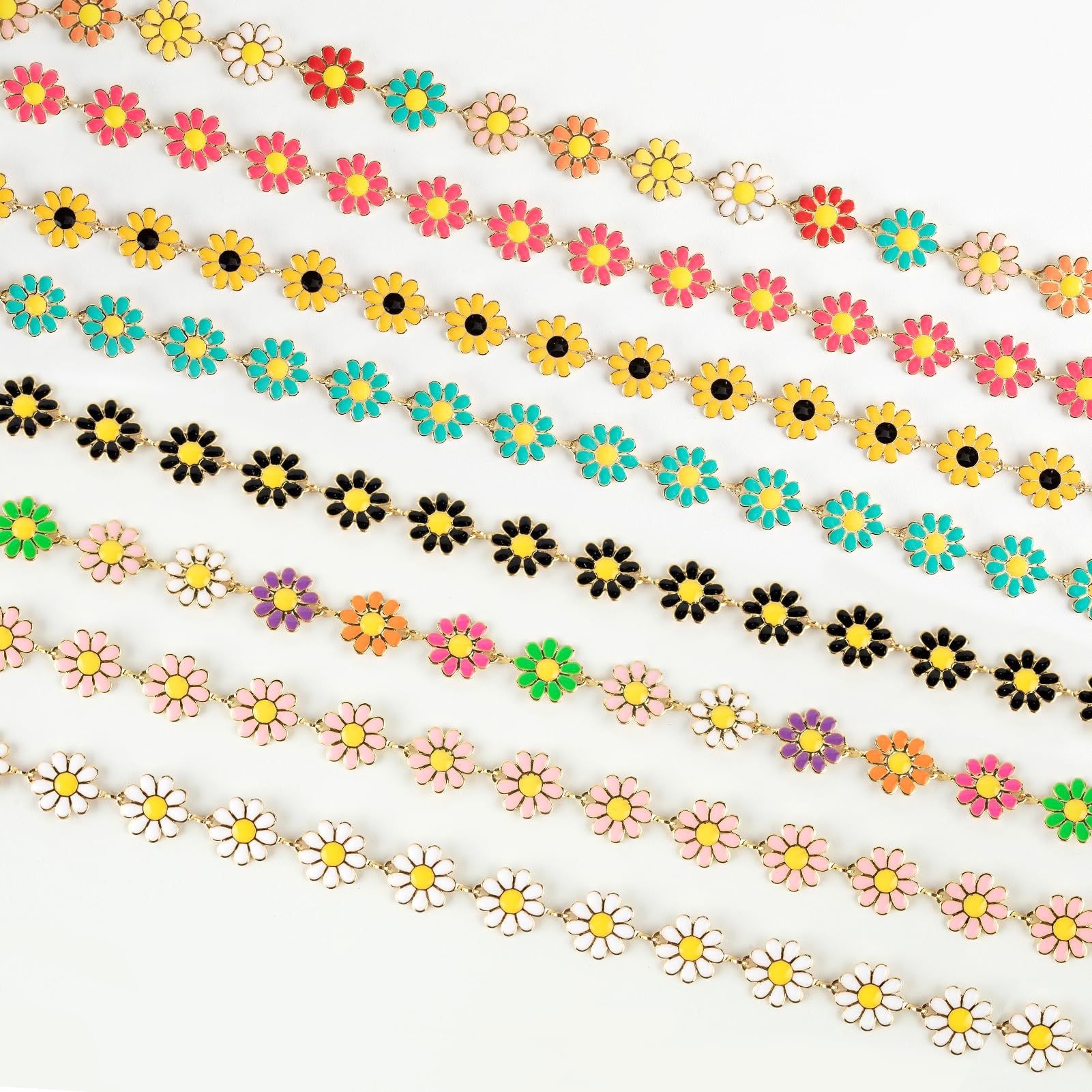 Amazon.com: YOUBEIYEE Pink Enamel Daisy Chain Gold Plated Brass Chain ...