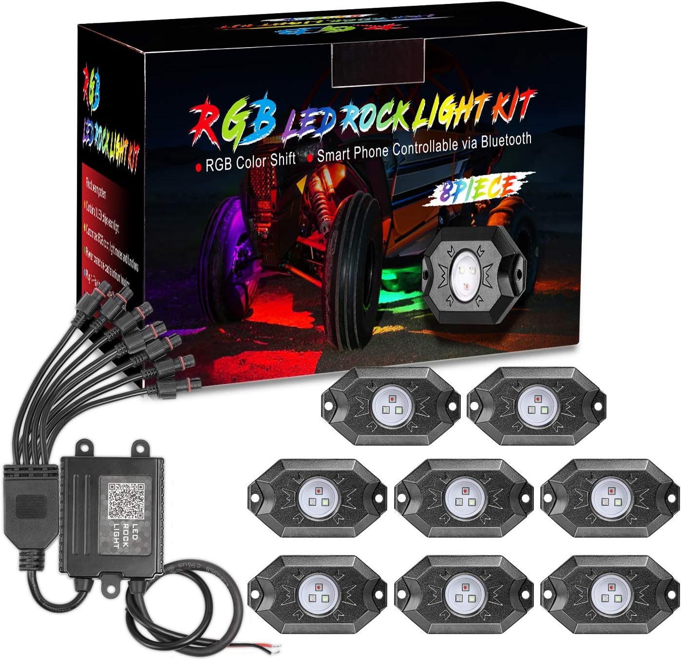 Amazon.com: RGB Rock Light Kits, OFFROADTOWN RGB LED Rock Lights with 8 ...