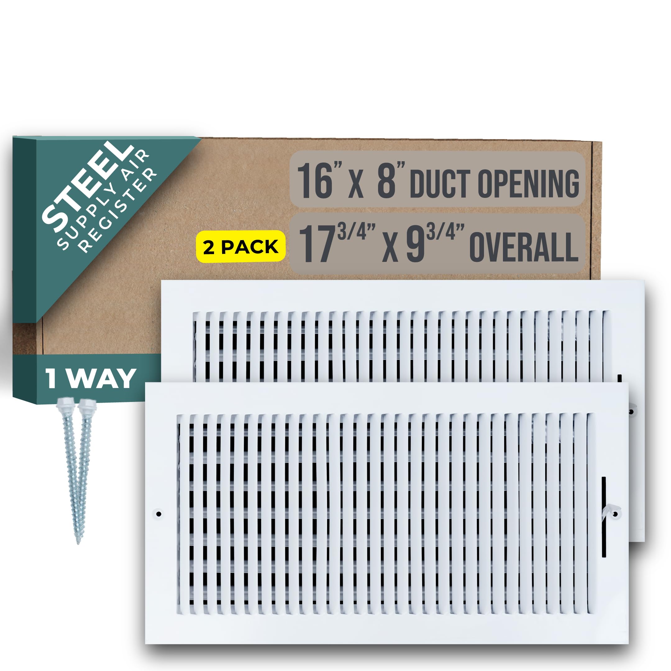Snapklik.com : 2 Pack Of 16W X 8H Duct Opening Size 1 Way Steel Air ...