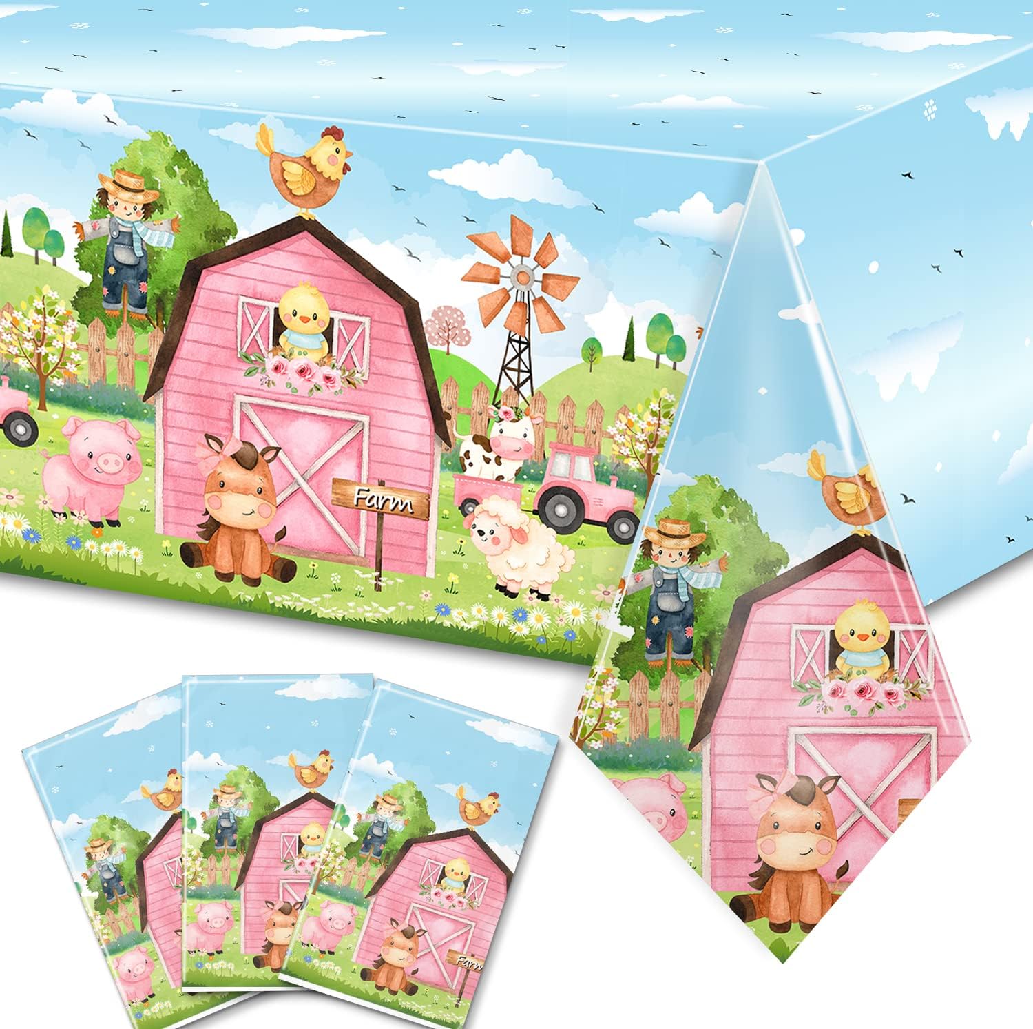 Amazon.com: Gupesxu 3 Pieces Farm Animal Party Tablecloths,Farm ...
