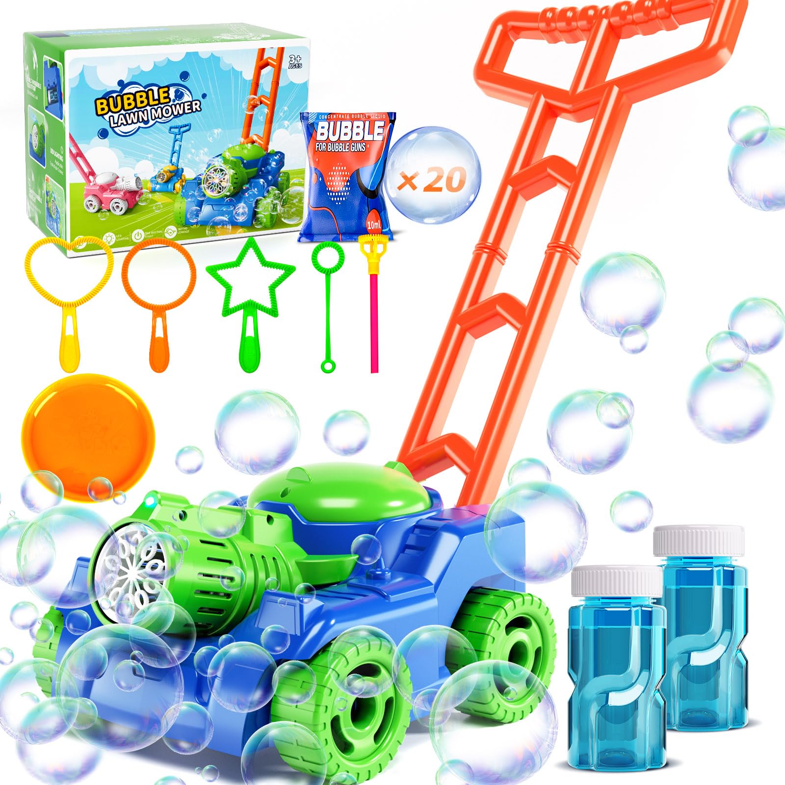 Lawn Mower Bubble Machine for Kids Toddlers Bubble Mower with Light ...