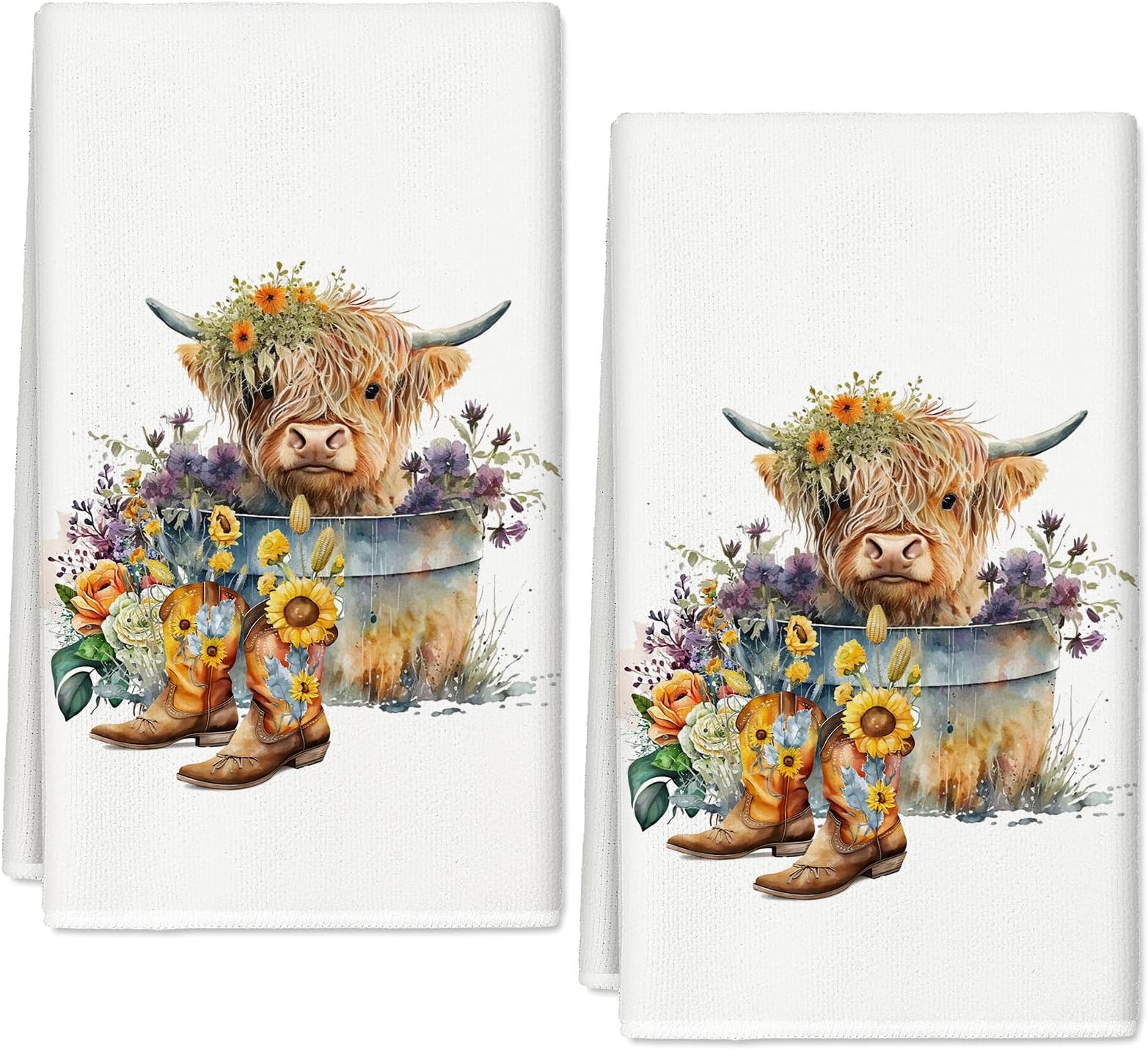 Amazon.com: AnyDesign Highland Cow Kitchen Dish Towel 18 x 28 Inch ...