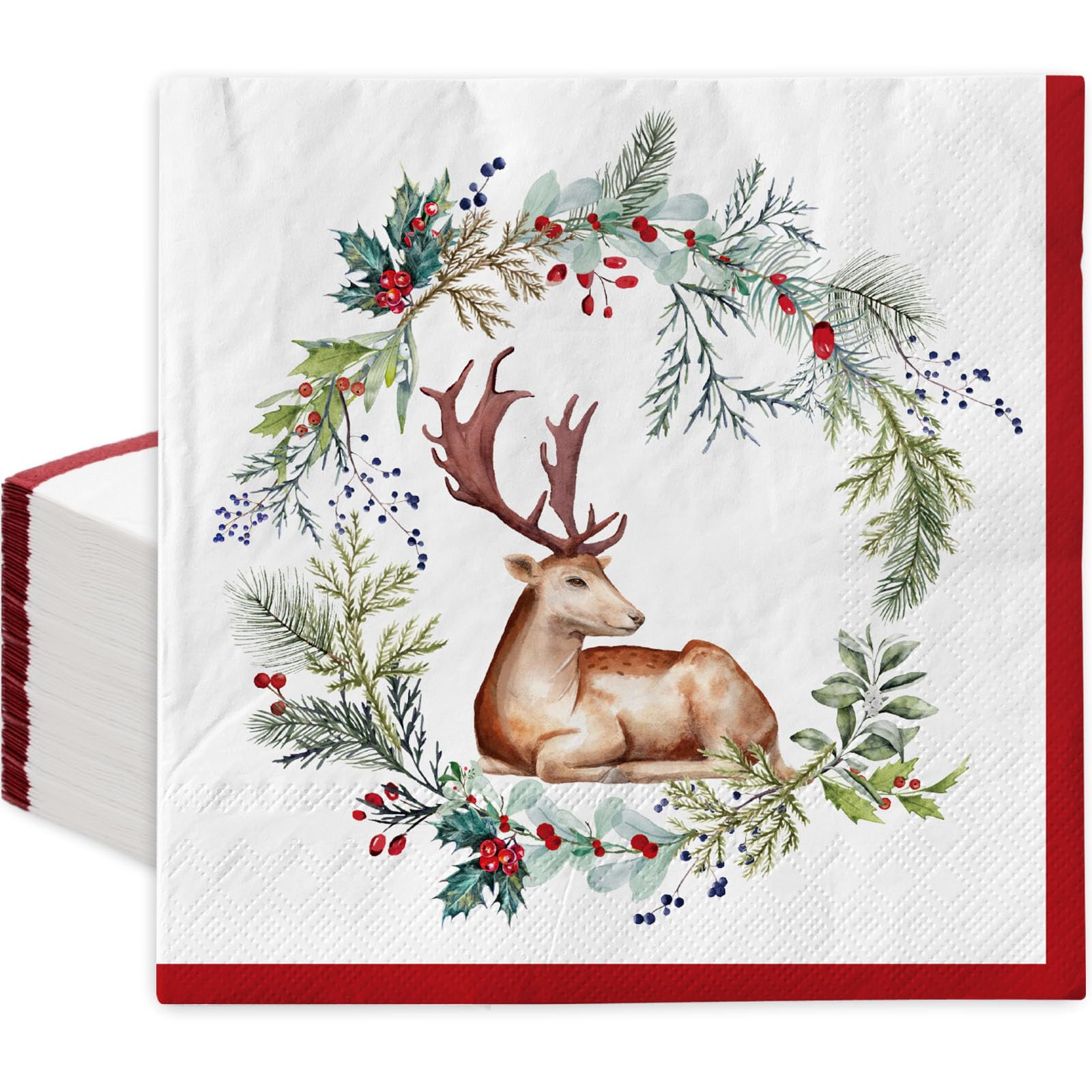 Amazon.com: AnyDesign 80 Pack Christmas Paper Napkins Watercolor Elk ...