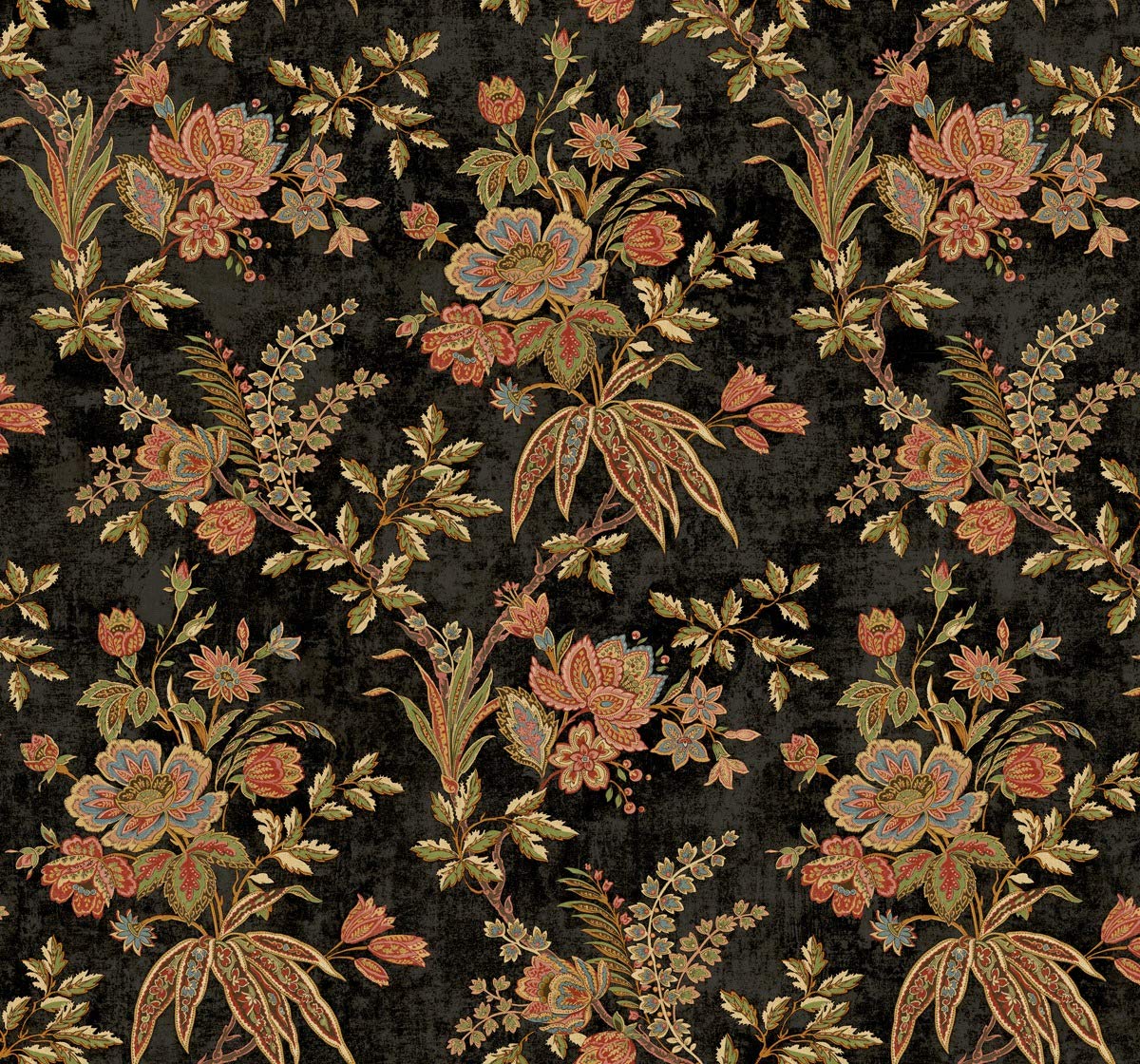 Traditional Jacobean Wallpaper in Rich Black TX40400 from Wallquest ...