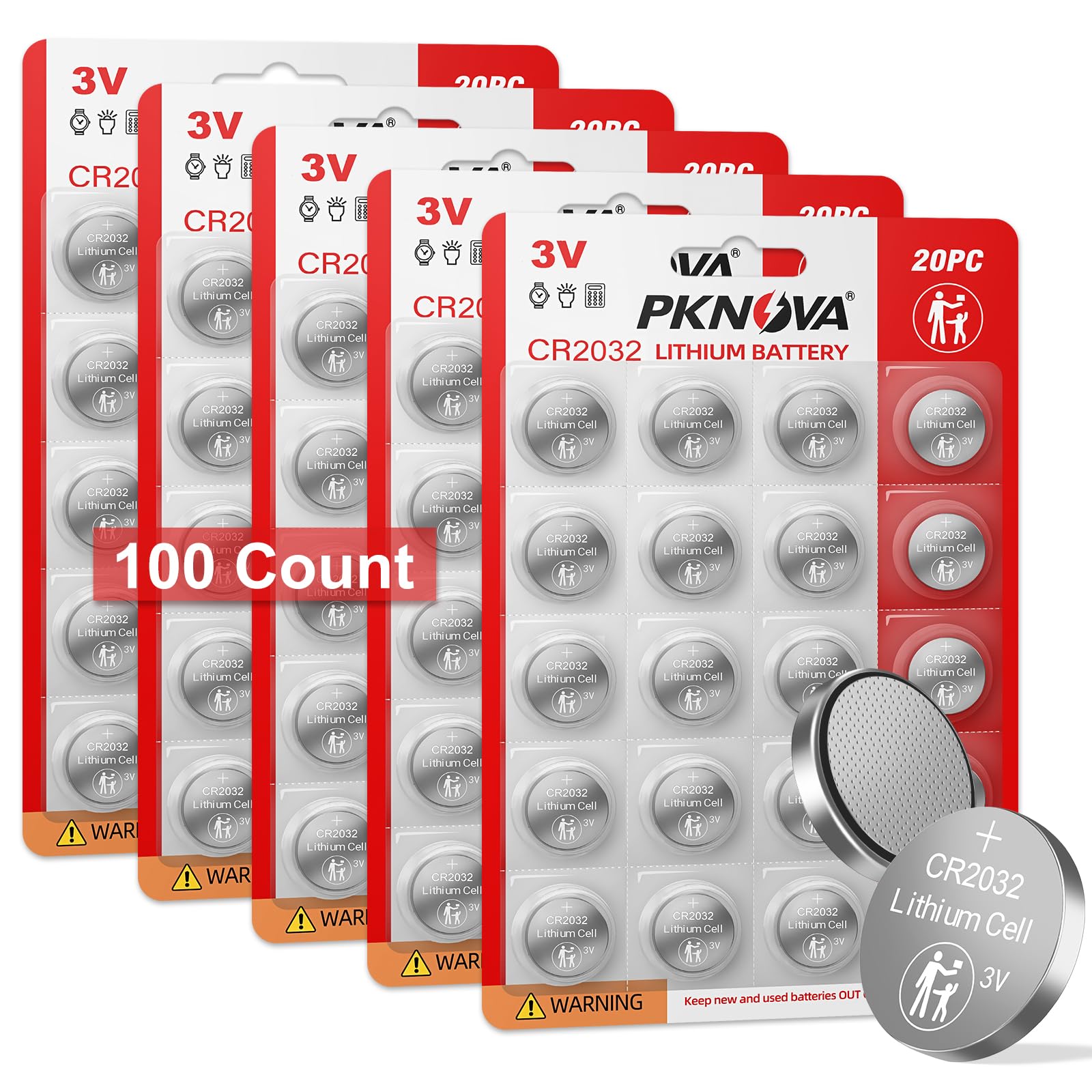 Snapklik.com : CR2032 3V Lithium Battery, 100 Pack, 3V Button Cell ...