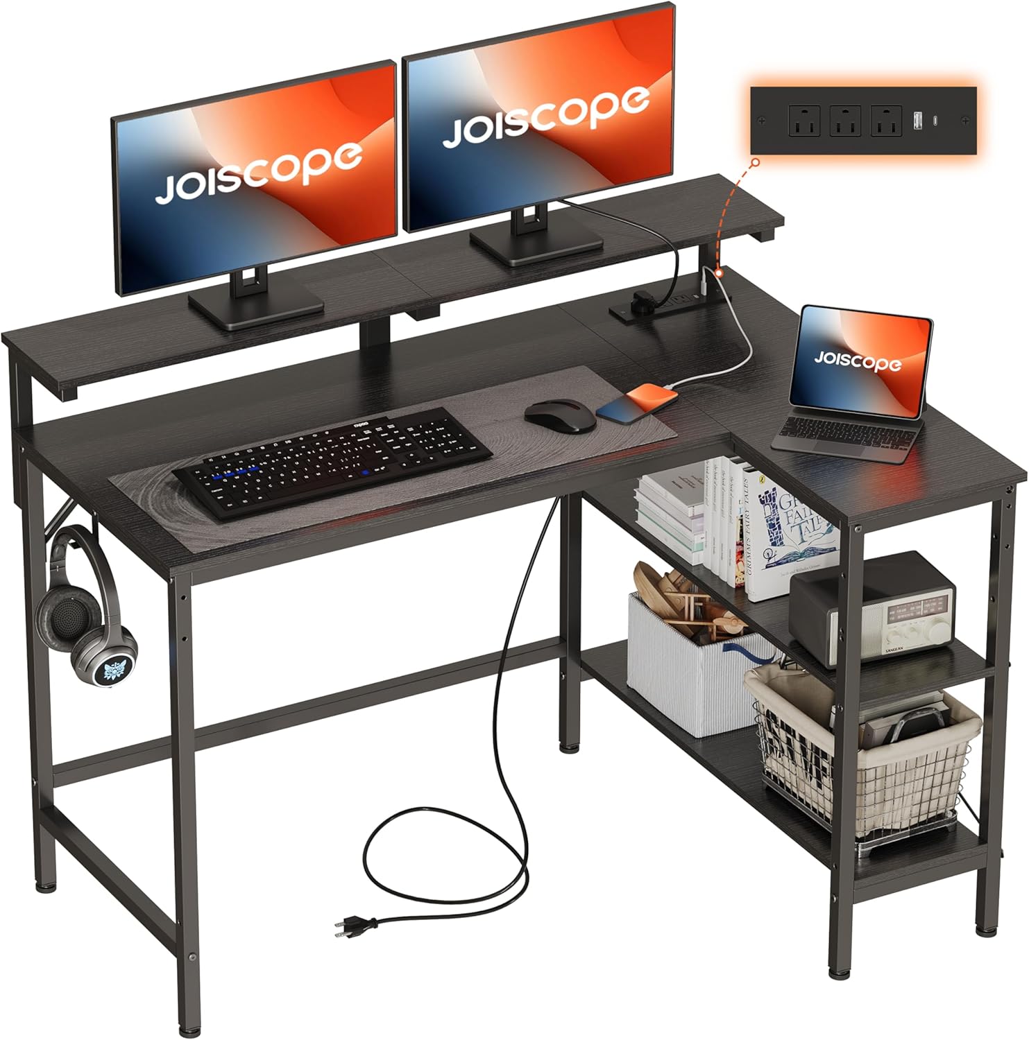 Amazon.com: JOISCOPE L Shaped Gaming Desk with Shelves and Display ...