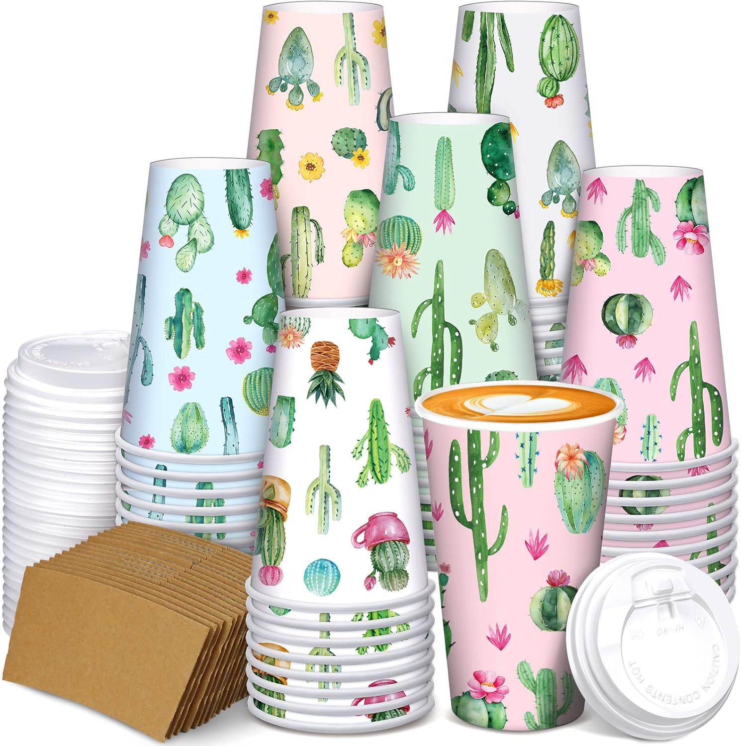 Amazon.com: 180 Pcs/60 Sets Cactus Coffee Paper Cups with Lids and ...