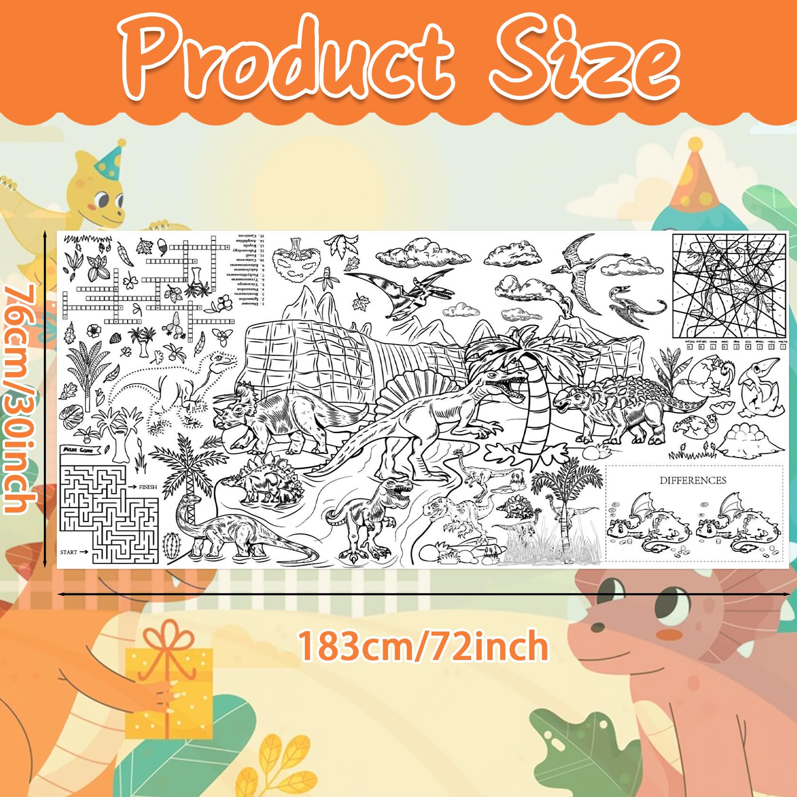 Snapklik.com : Dinosaur Giant Coloring Poster, 72 X 30 Inches Large ...