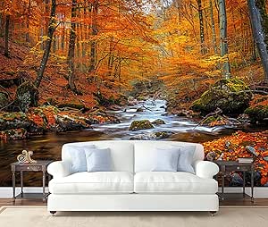 Amazon.com: Wall Mural Peel and Stick Stream Foggy Forest Autumn ...
