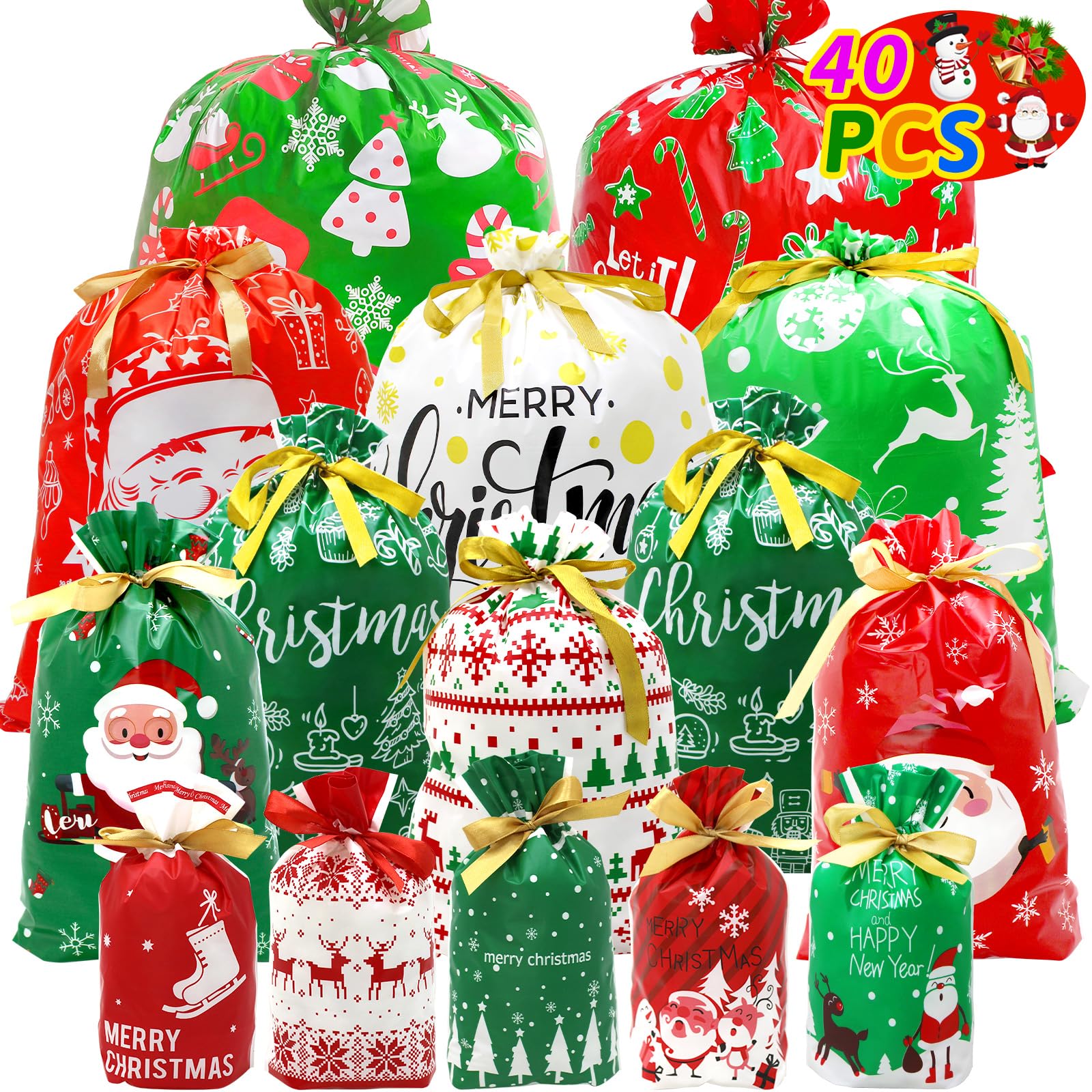 Amazon.com: BCUEIDO 40 PCS Christmas Drawstring Gift Bags Assorted ...