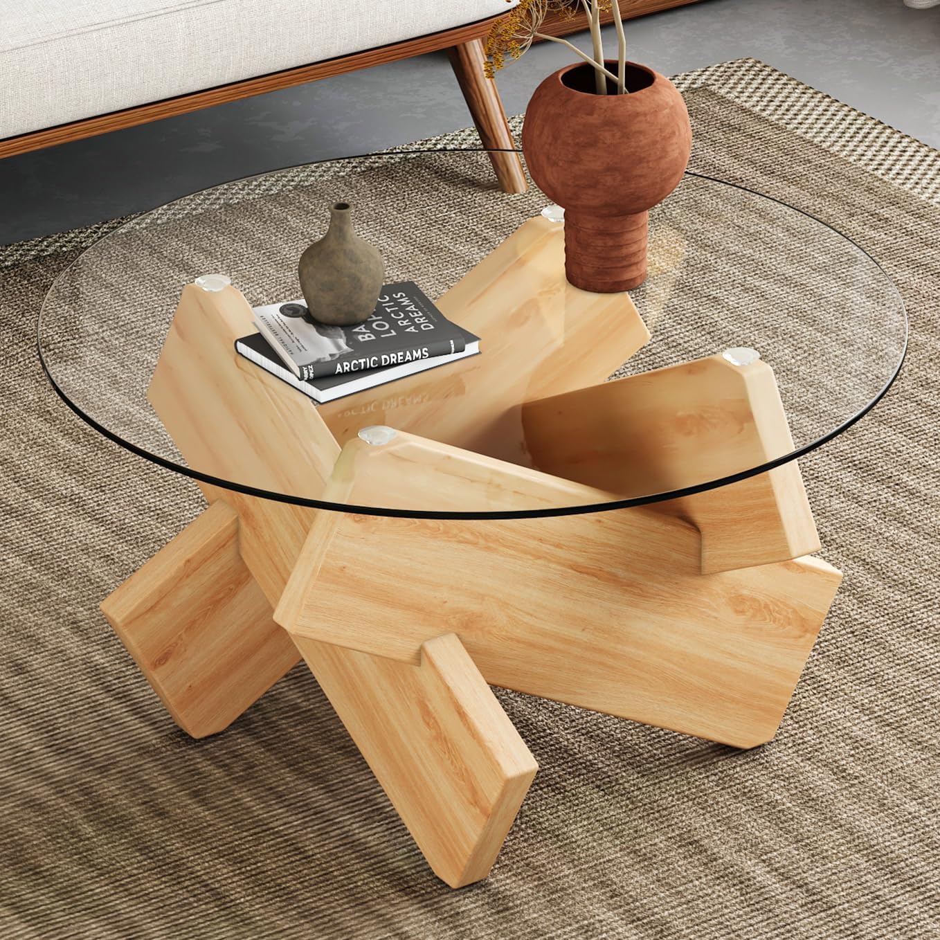 Amazon.com: Circular Glass Coffee Table, 33.4 Inches Tea Table, Mid ...