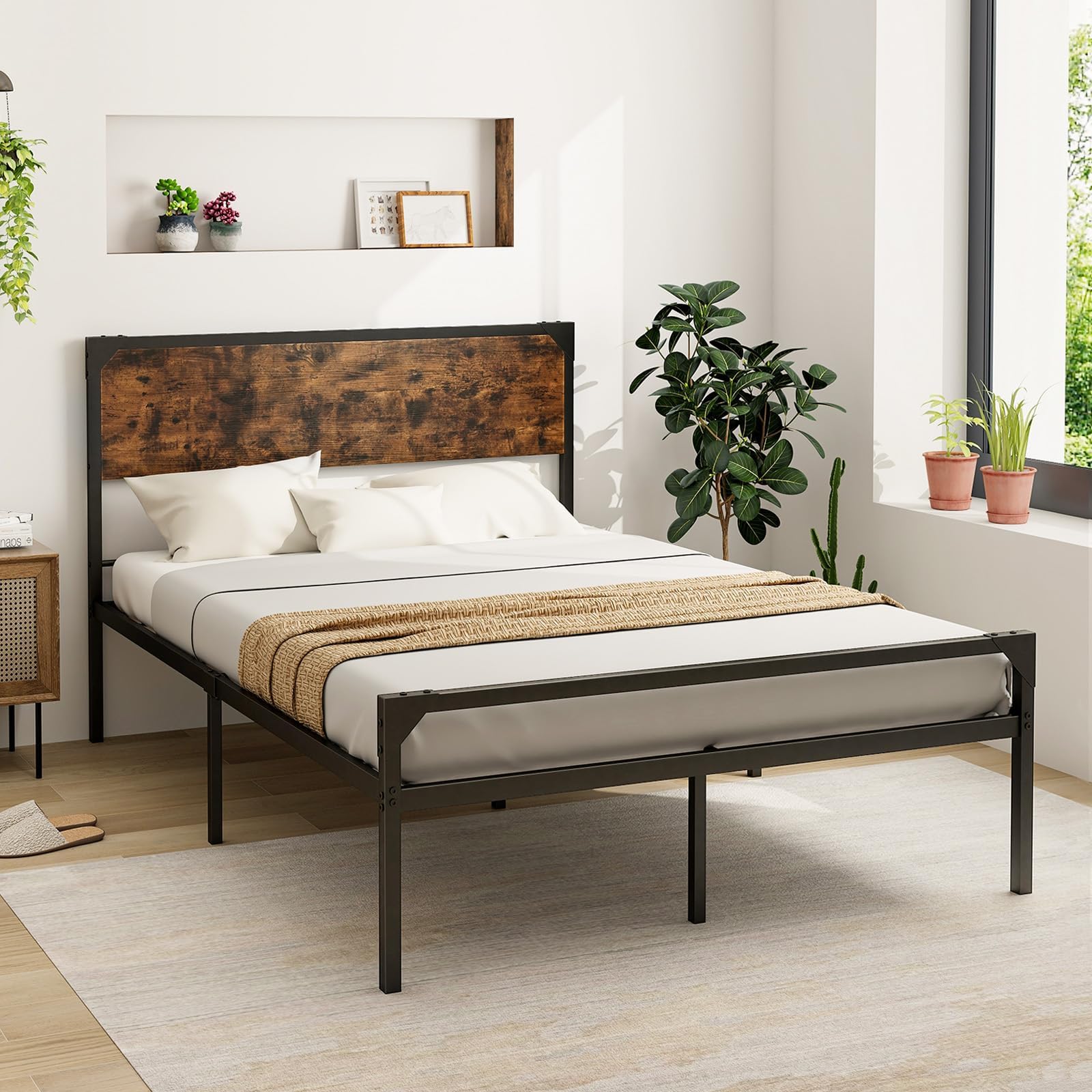 Amazon.com: Giantex Full Size Bed Frame with Rustic Headboard ...