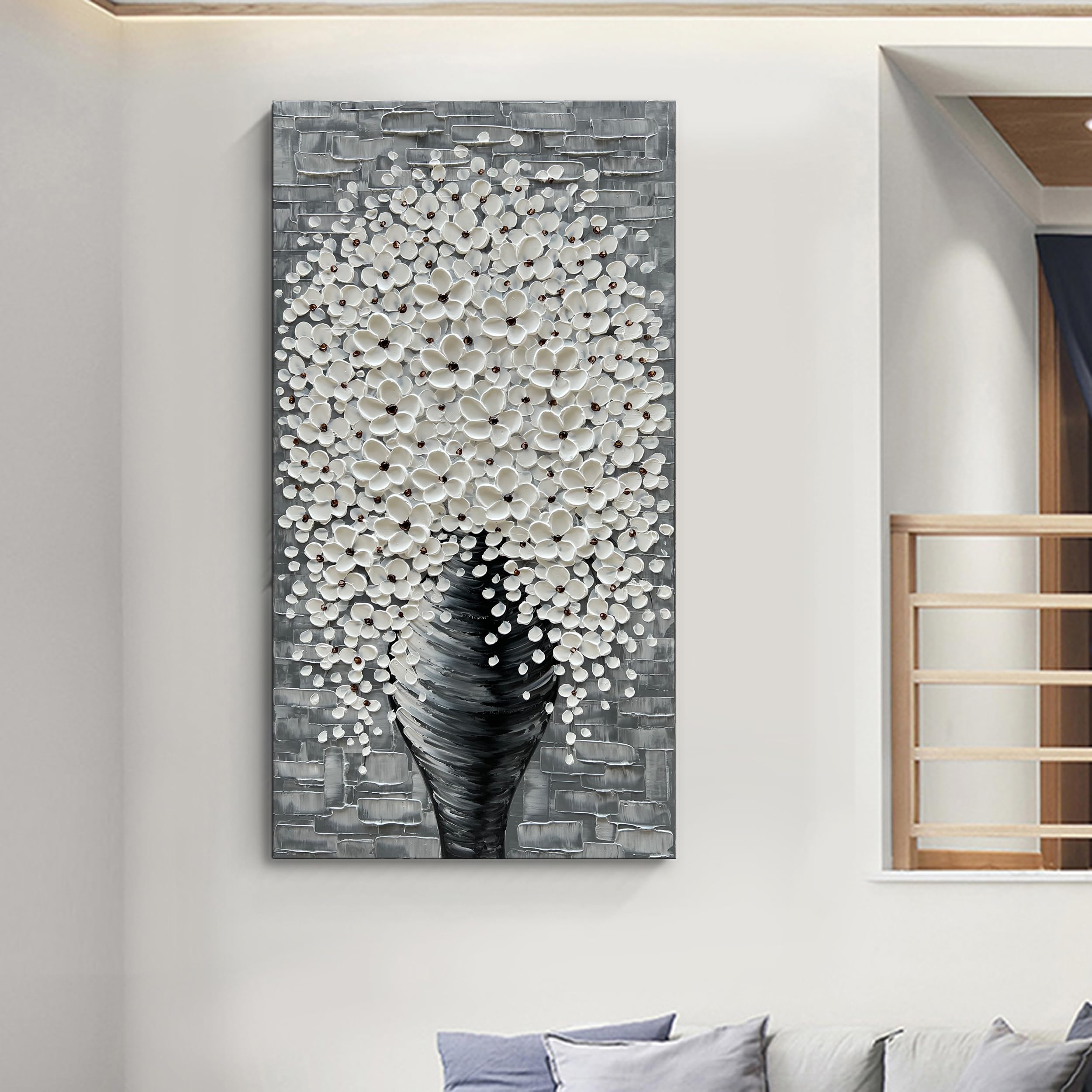 Diathou Art 20x40 Inchs Hand-painted 3D Flower Painting White Flower ...
