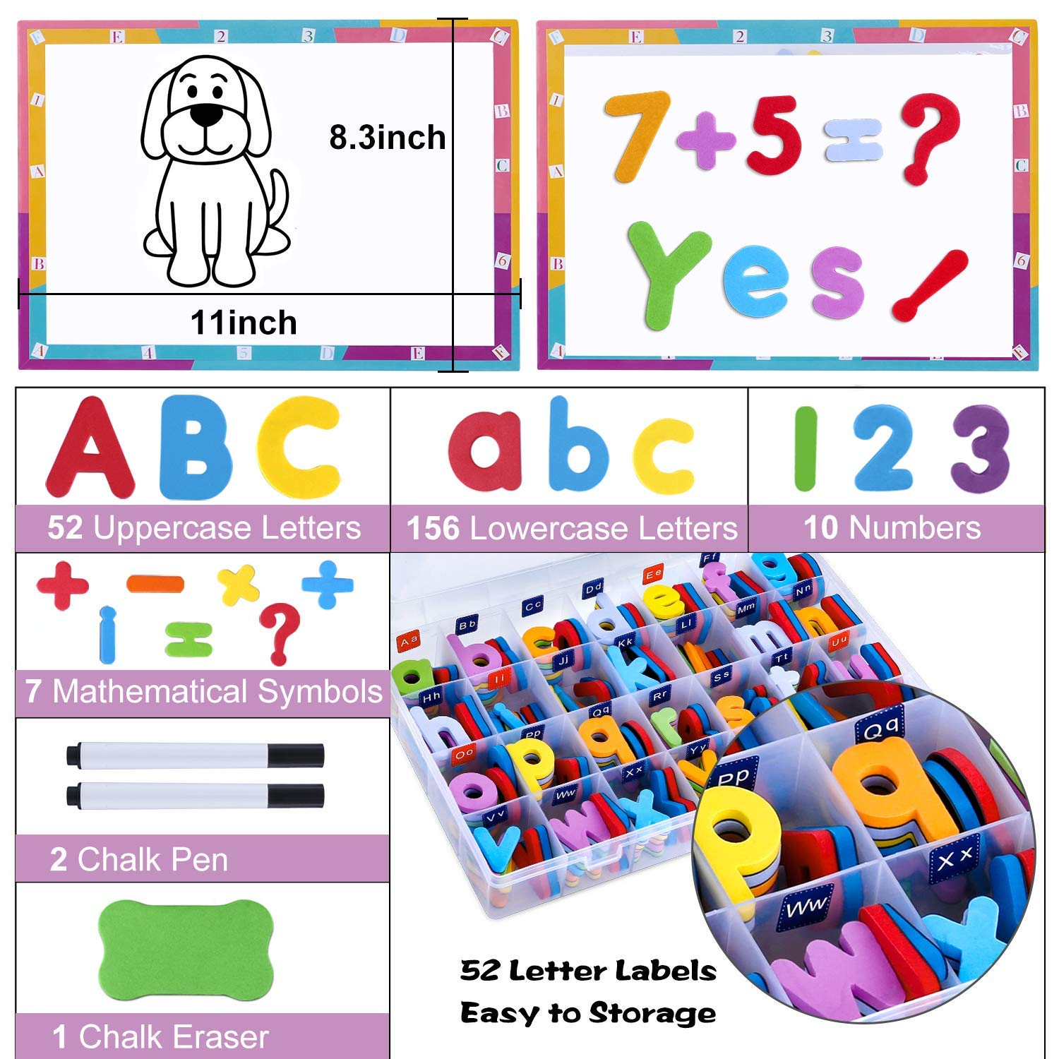225PCS Magnetic Letters and Numbers for Kids with Double-Side Magnet ...
