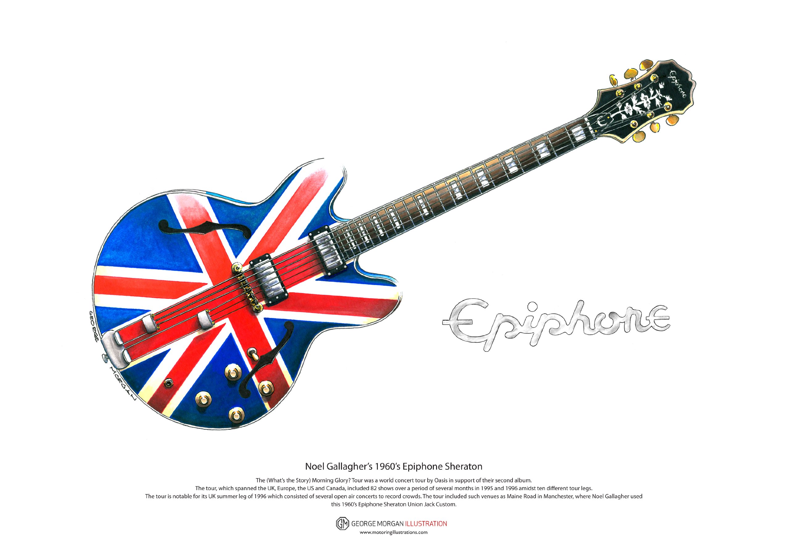 Noel Gallagher's 1960's Epiphone Sheraton Union Jack Art Poster A3 Size ...
