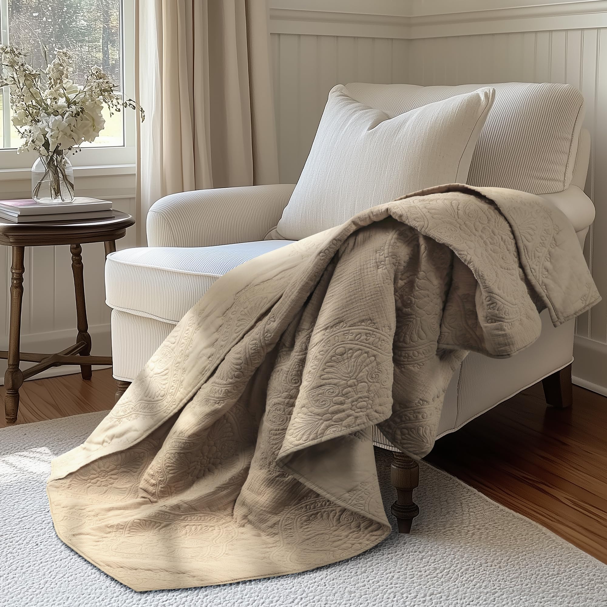 Amazon.com: Levtex Home - Muslin Stitch - Throw - Stitched Medallion ...