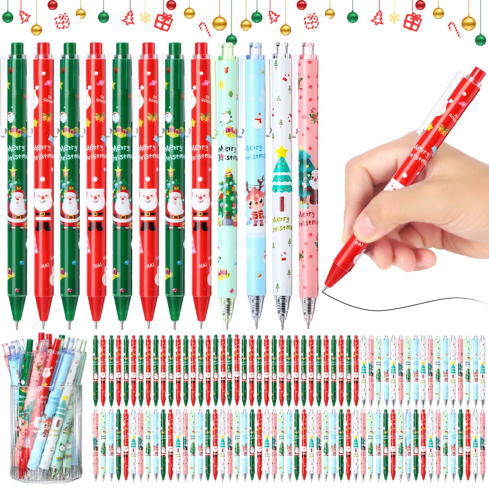 Snapklik.com : 120 Pcs Christmas Pens Retractable Ballpoint Santa Clau ...