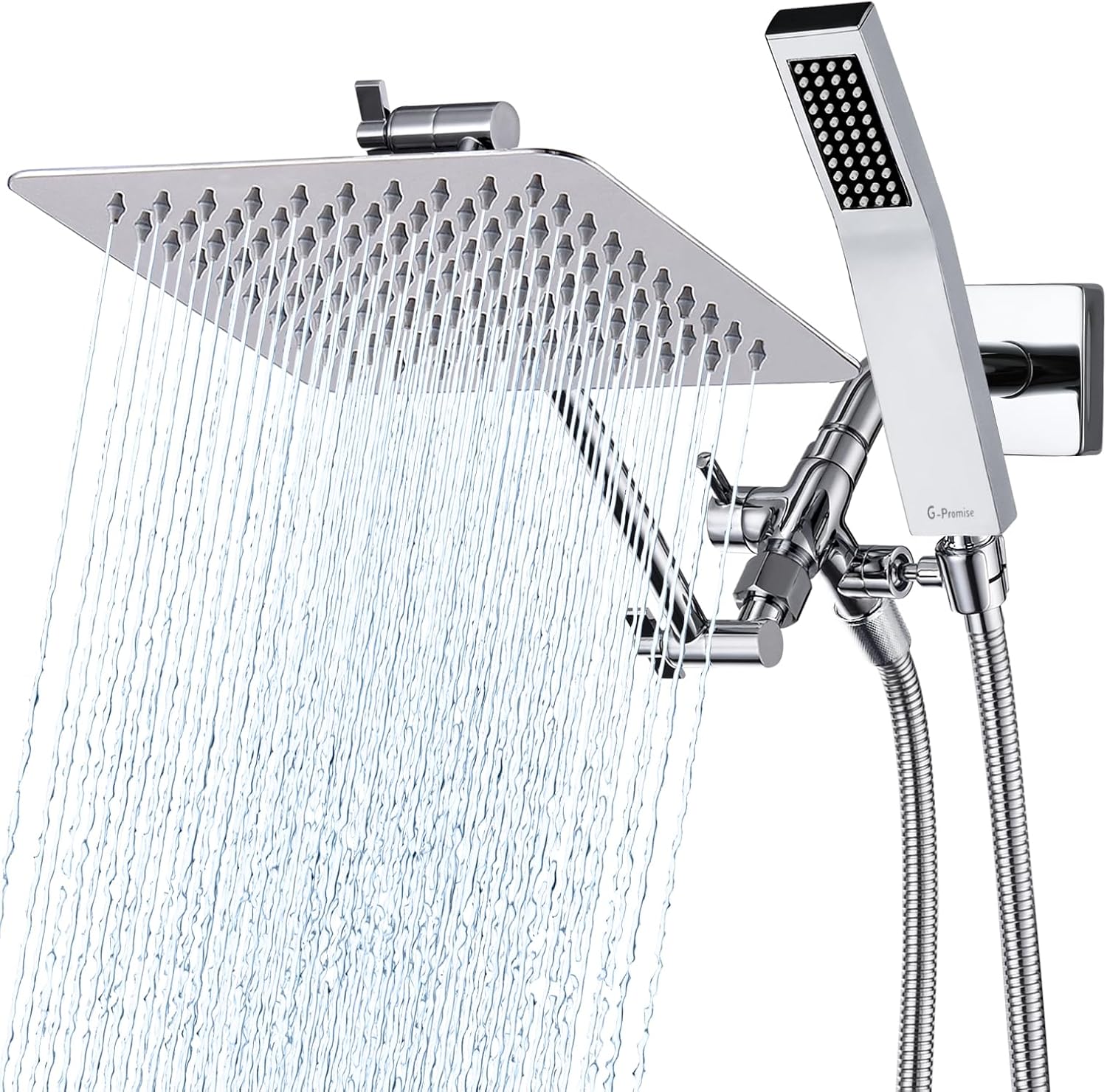 G-Promise All Metal 8 Inch Dual Square Shower Head with Handheld Spray ...