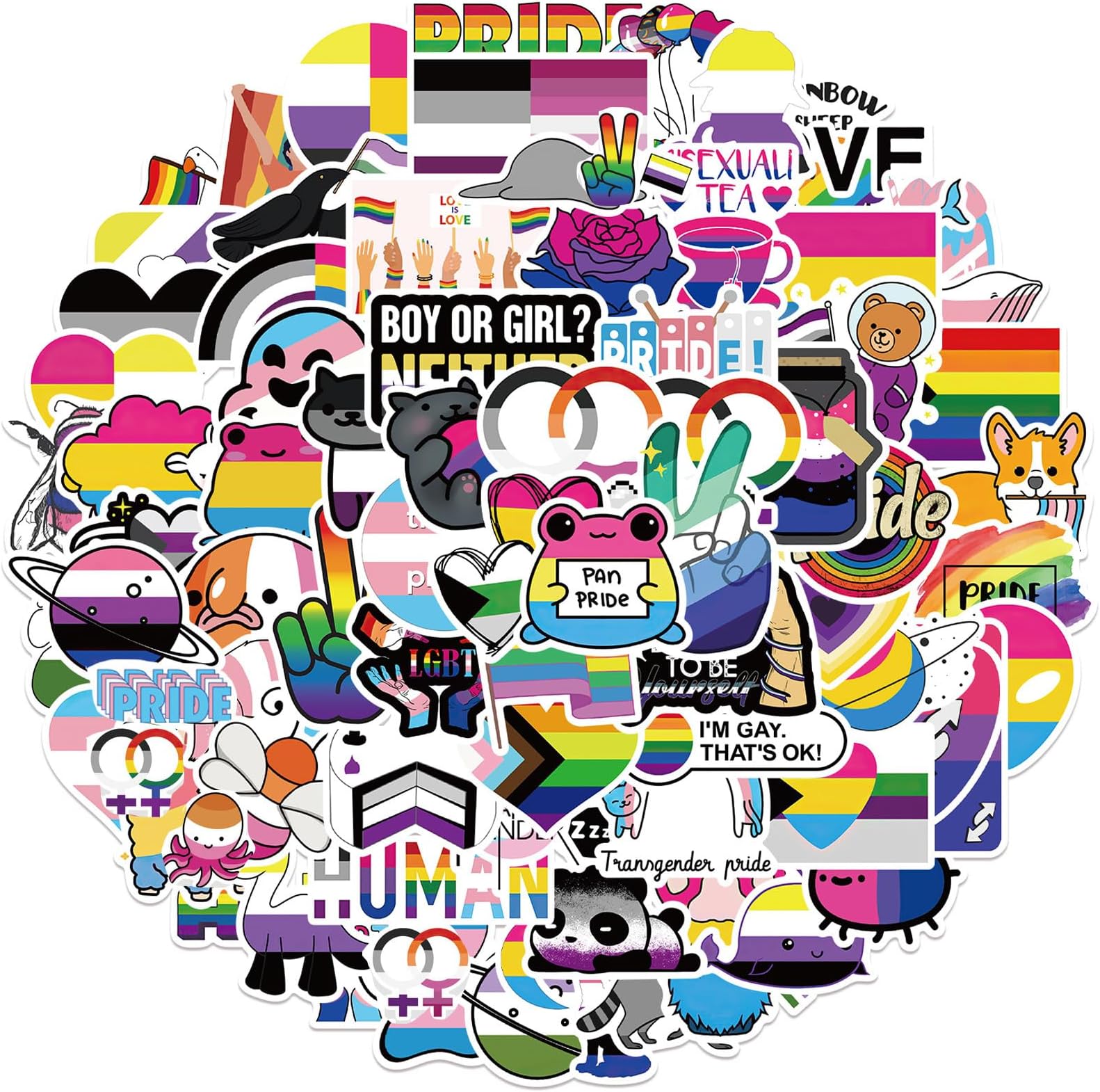Amazon.com: 100PCS LGBT Gay Pride Stickers Bright Technicolor Water ...