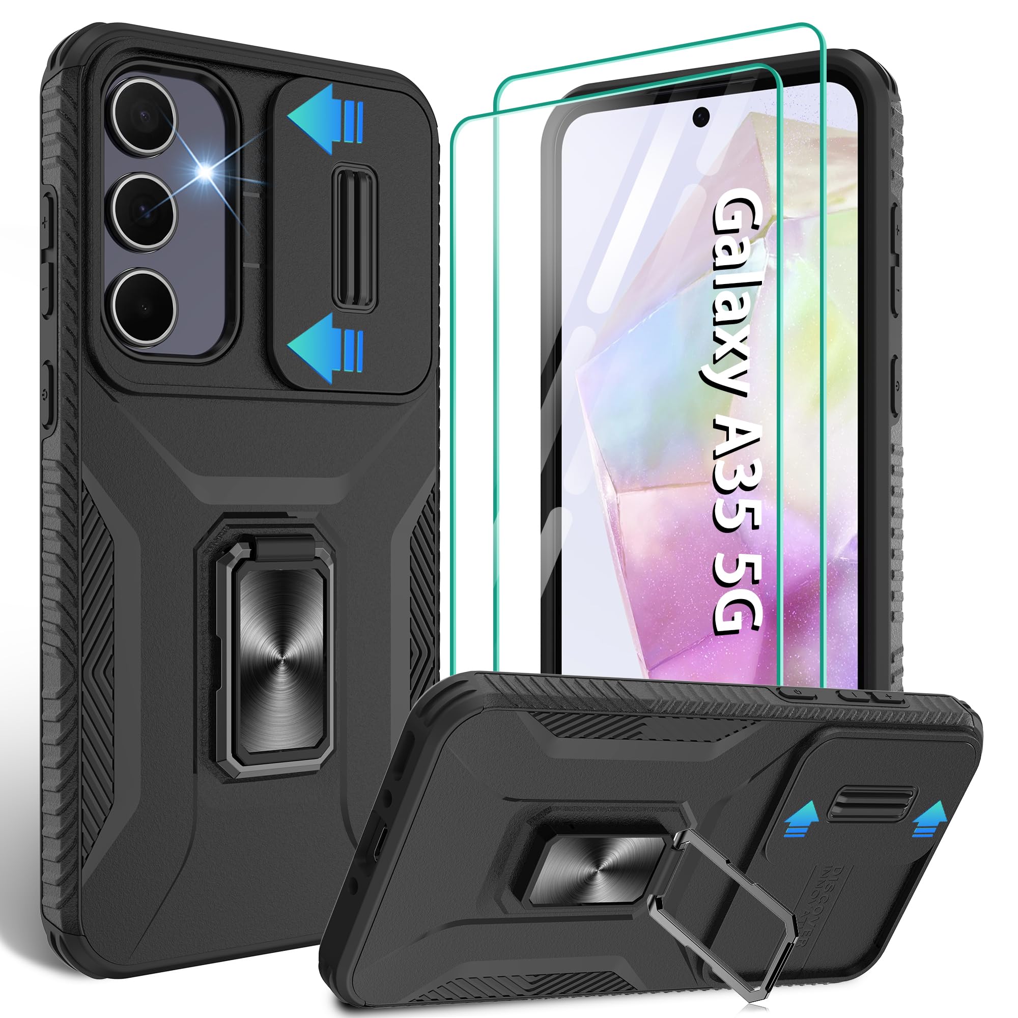 Amazon.com: for Samsung Galaxy A35 5G Case with Slide Camera Cover & Screen Protector (2 PCS ...