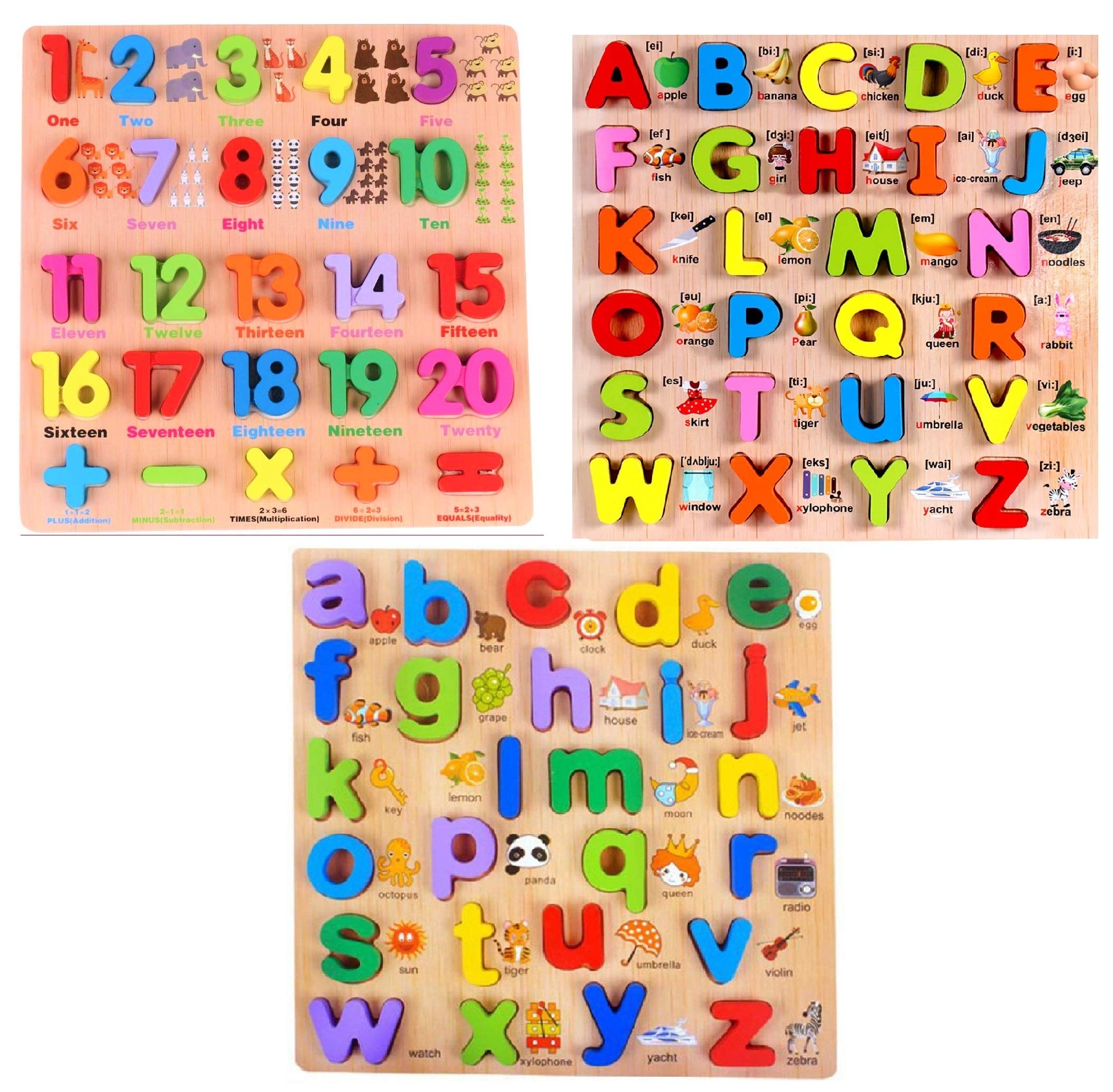 Buy FunBlast 3D Wooden Capital Alphabet, Small Alphabet & Numbers ...