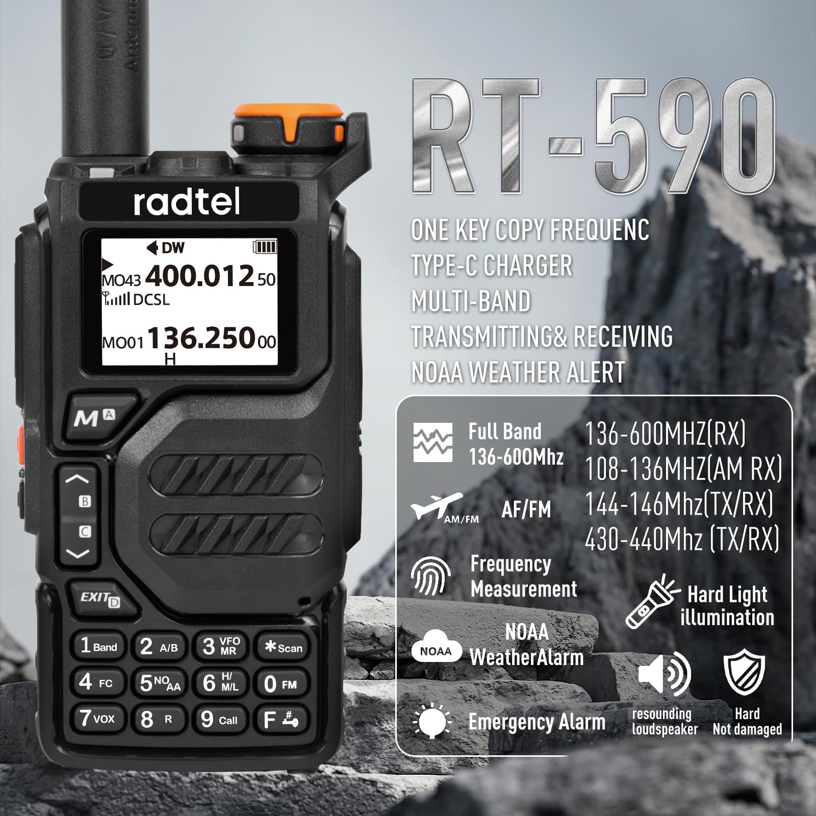 Snapklik.com : Radtel RT-590 Tri-Band Radio Air Band Receive Two-Way ...