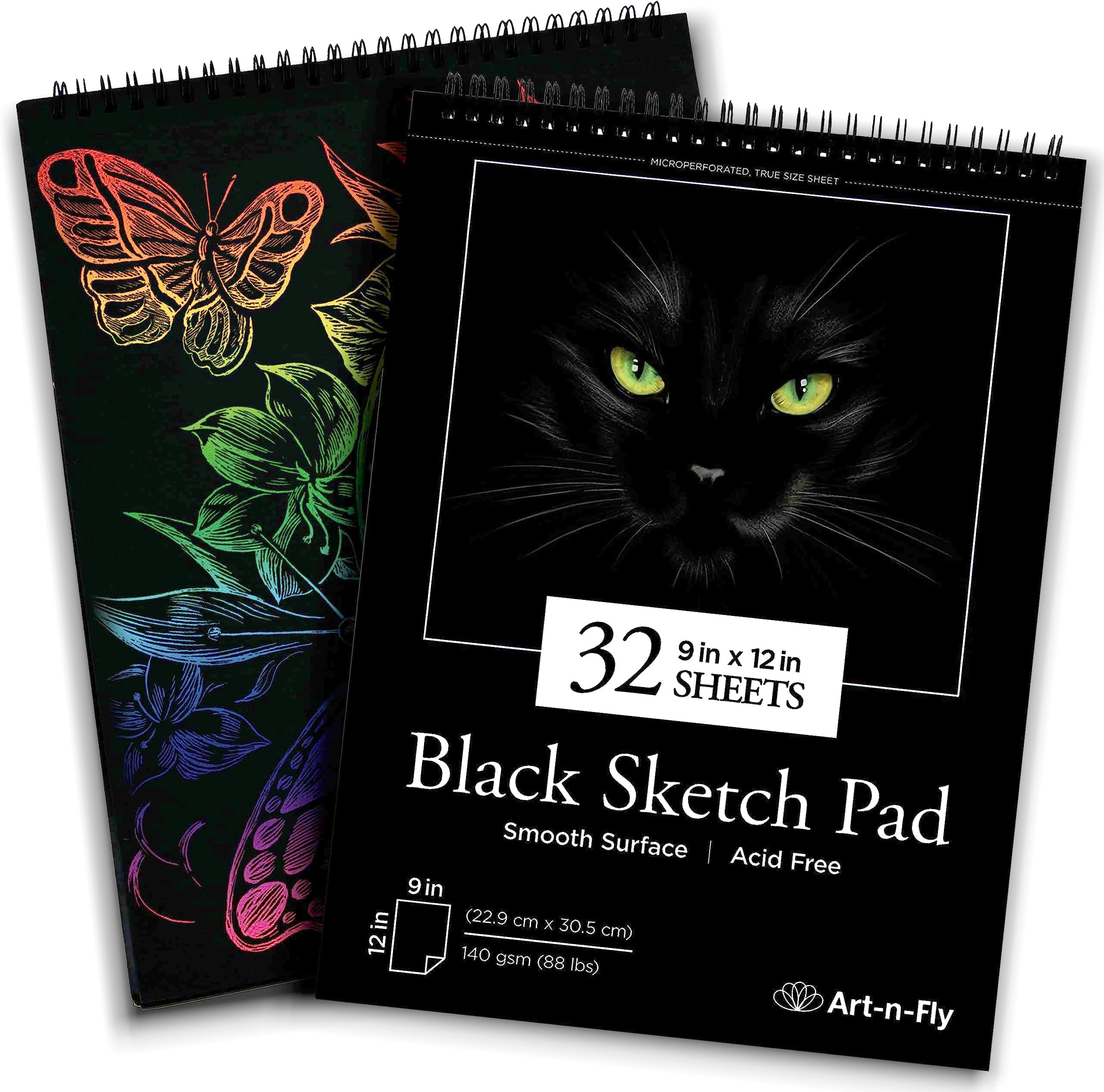 Amazon.com: Art-N-Fly 32 Sheets Black Sketch Pad 9x12 - Black ...