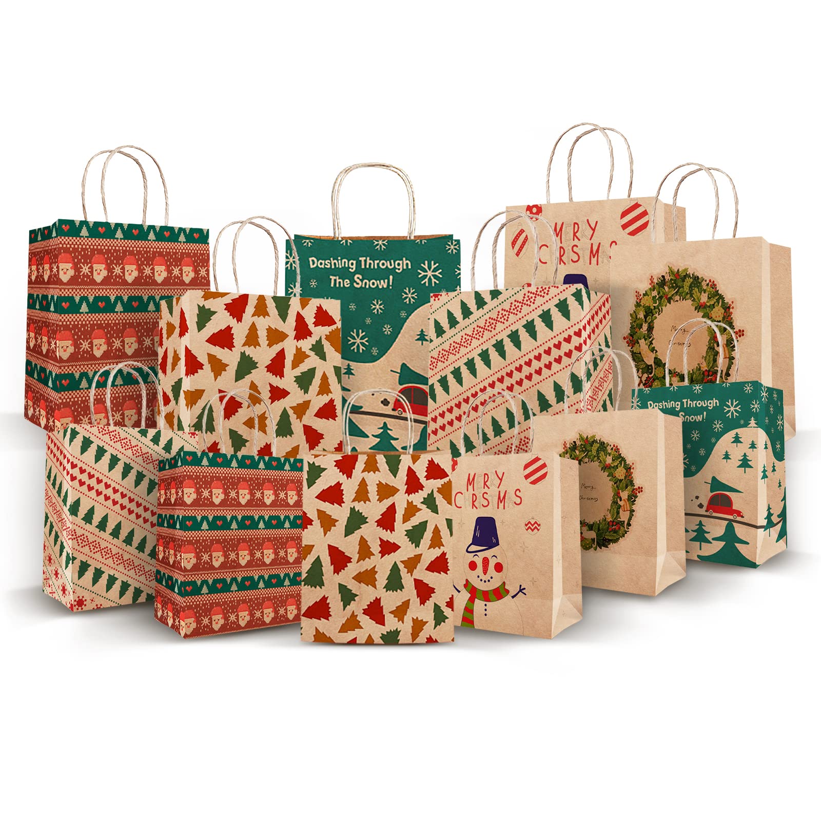 Zodight Pack of 24 Christmas Bags, Reusable Paper Bags Christmas with ...