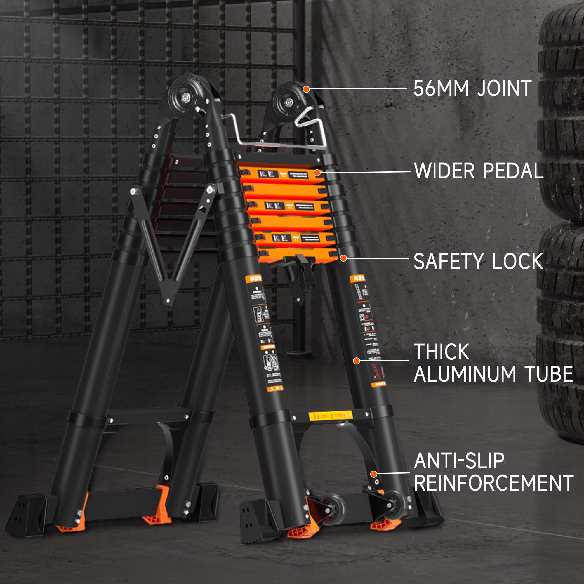 RENGUE Telescoping Ladder A Frame, 14FT Portable Extension Ladder with ...