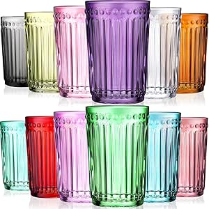 Amazon.com | Roshtia 12 Pieces Embossed Vintage Drinking Glass Highball ...
