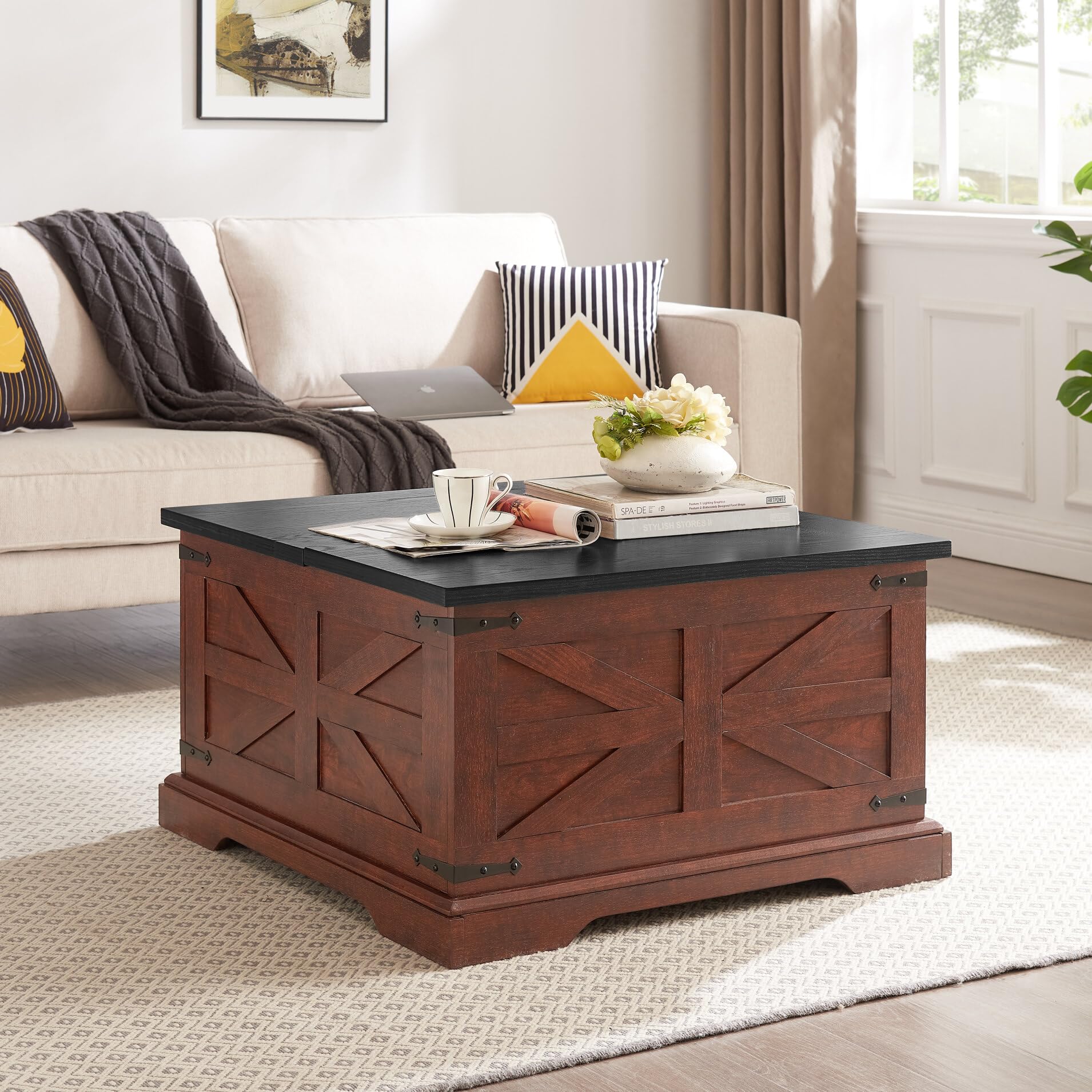 Snapklik.com : i-POOK Farmhouse Coffee Table Wood Square Large Center Table