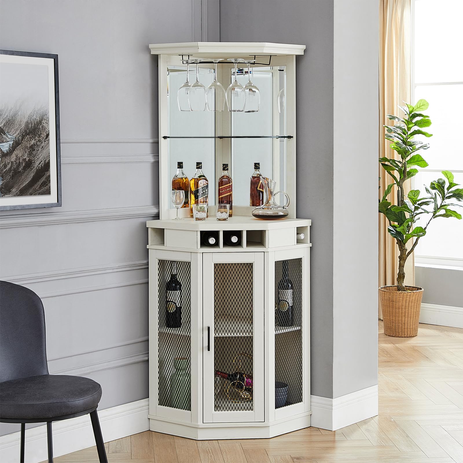 Amazon.com: Pemberly Row 80" H Traditional Wood Corner Home Bar with 3 ...