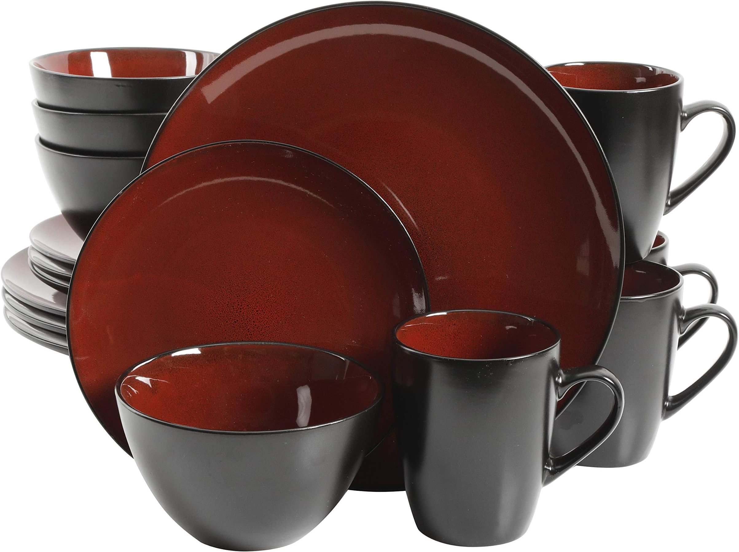 Amazon.com | Gibson Elite Autumn Canopy Stoneware Double Bowl Plates ...