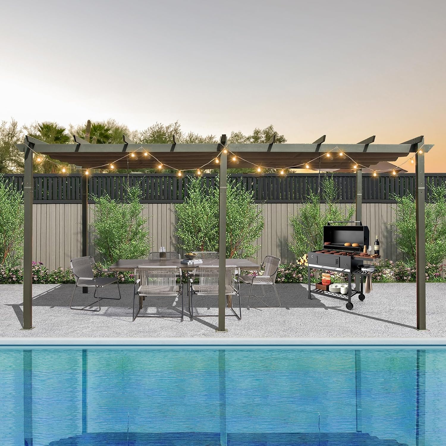 Domi Outdoor Living 11' X 20' Outdoor Pergola with Retractable Canopy ...